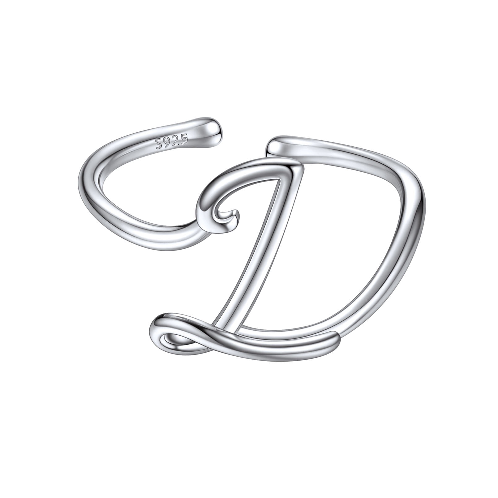 ChicSilver 925 Sterling Silver Adjustable Initial Letter Ring A-Z ...