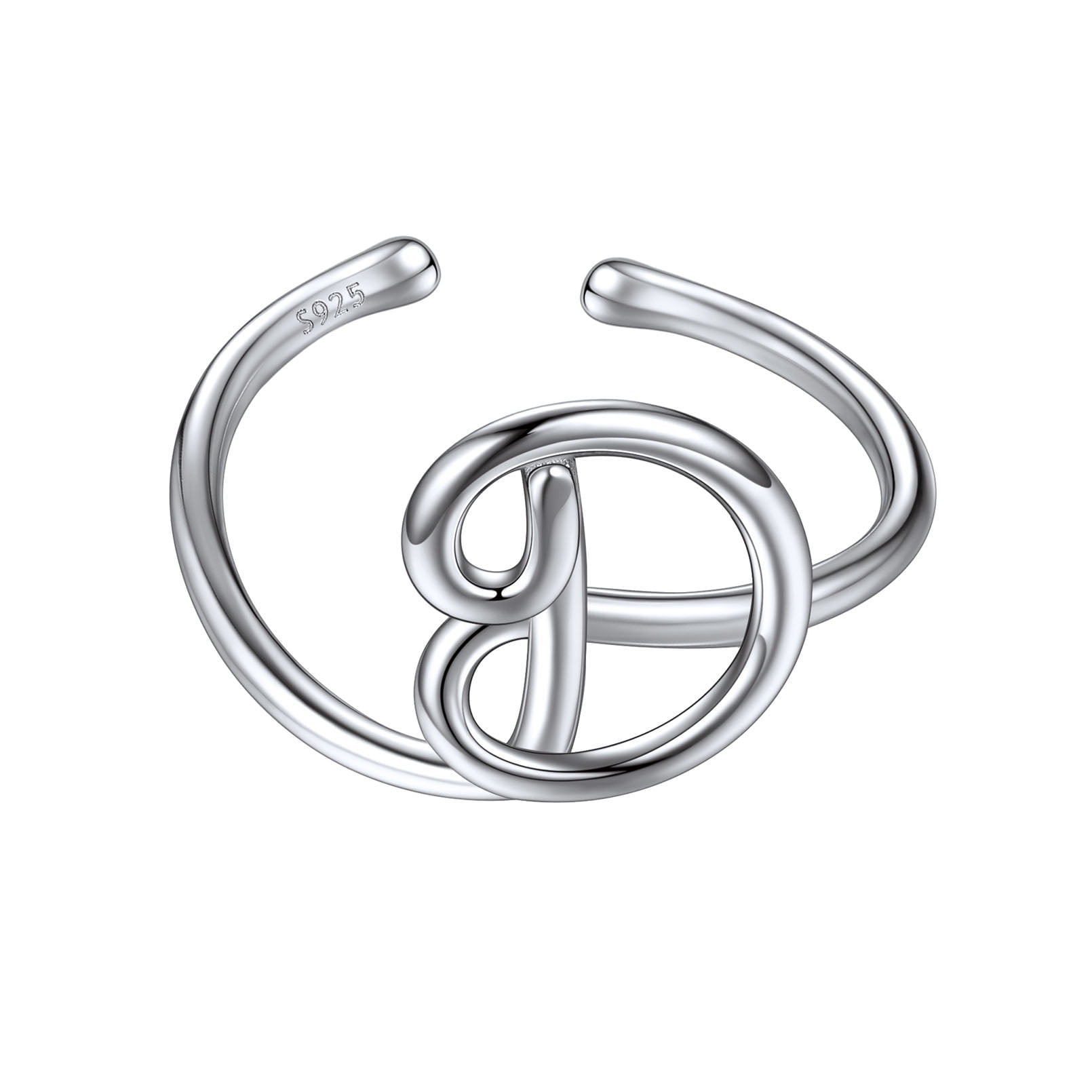 ChicSilver 925 Sterling Silver Adjustable Initial Letter Ring A-Z ...