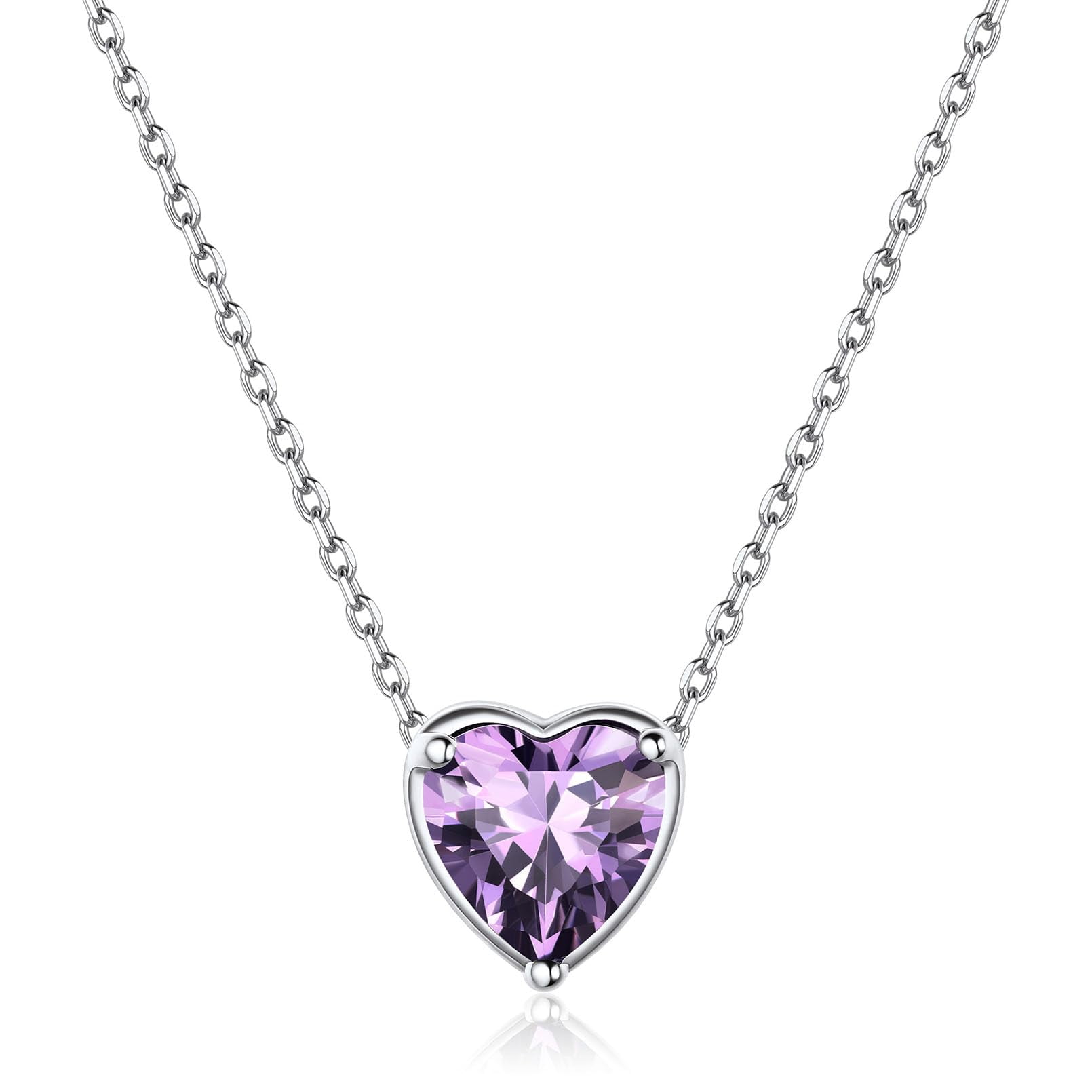 ChicSilver 925 Sterling Silver Birthstone Necklace February Amethyst ...