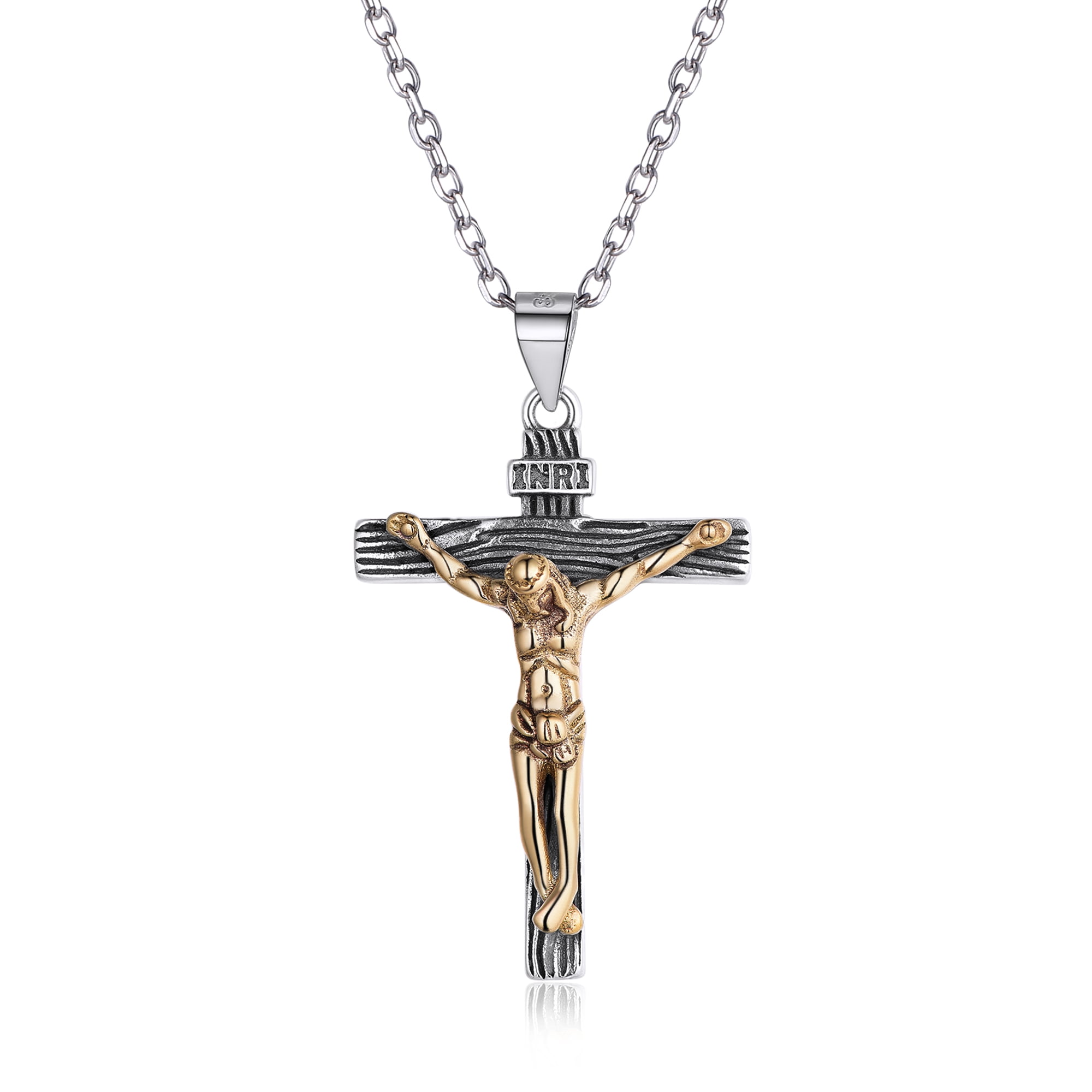 ChicSilver 925 Sterling Silver Catholic Jesus Christ on INRI Cross ...