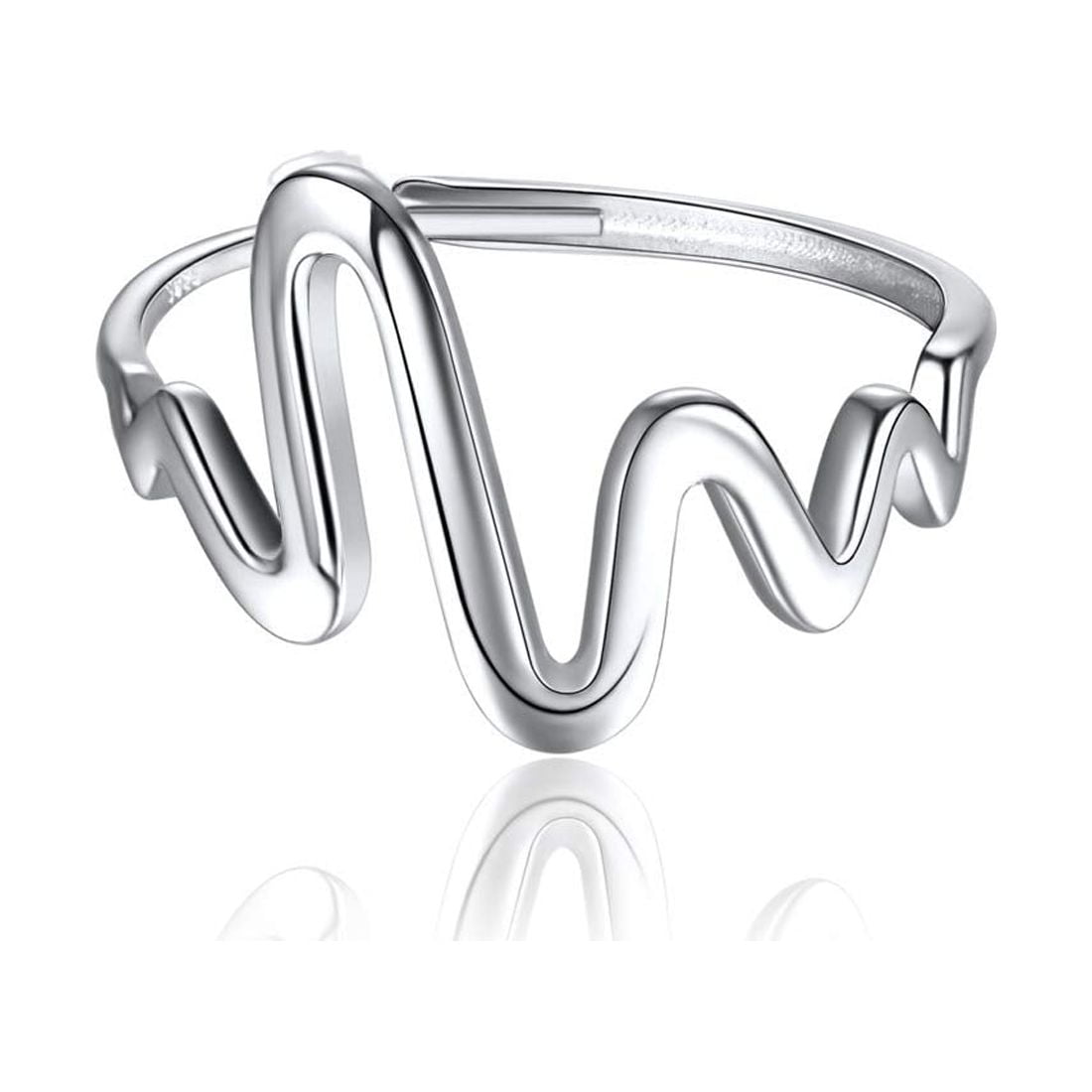 ChicSilver 925 Sterling Silver Heartbeat Adjustable Ring, Stackable ...