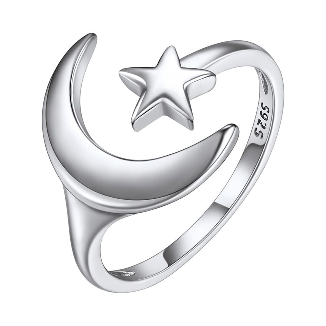 ChicSilver 925 Sterling Silver Moon Star Adjustable Ring for Women - Walmart.com