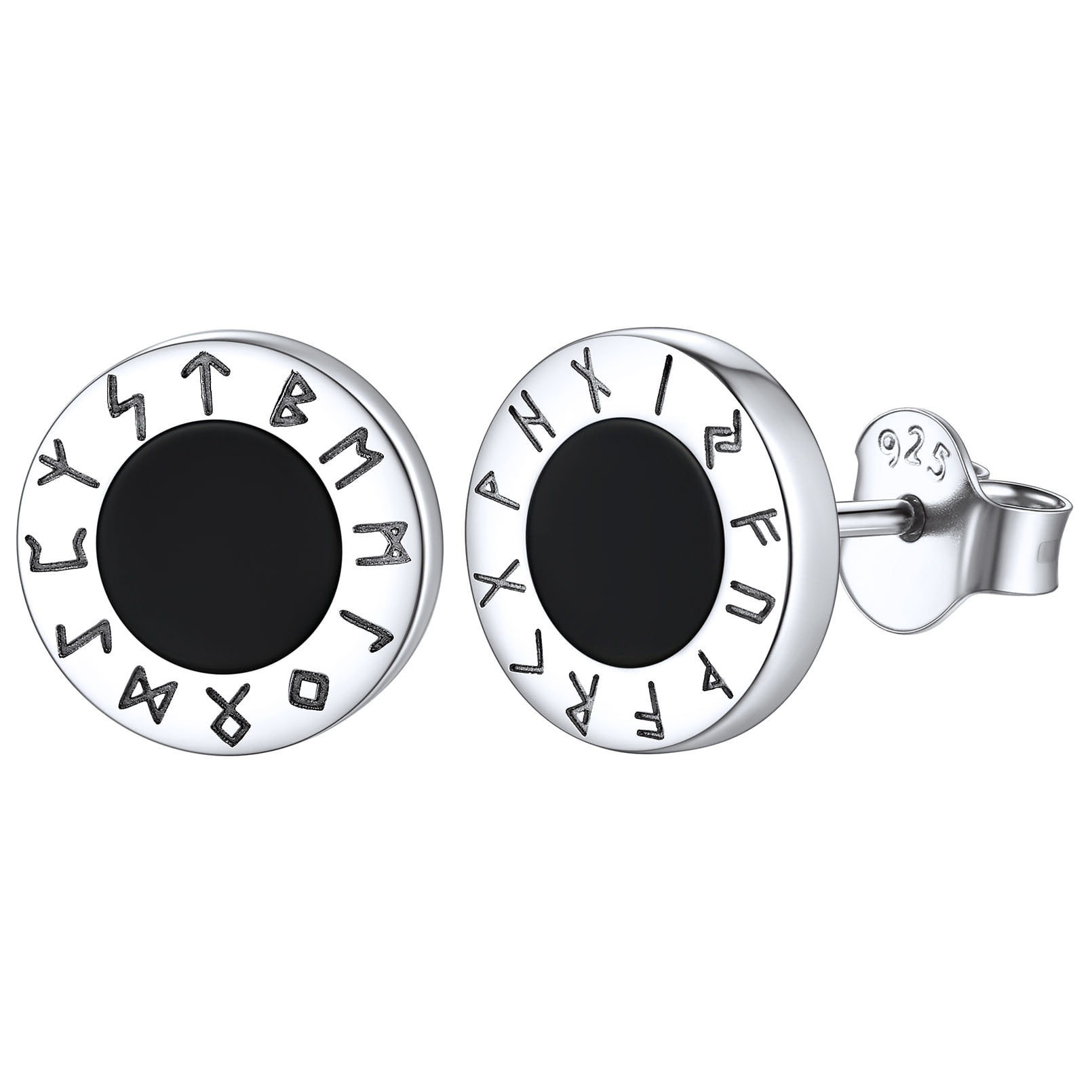 ChicSilver 925 Sterling Silver Rune Earrings for Women Men Black Onyx ...
