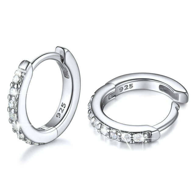 ChicSilver Real 925 Sterling Silver Tiny Huggie Hoop Earrings, Fine Jewelry for Women with Cubic ...