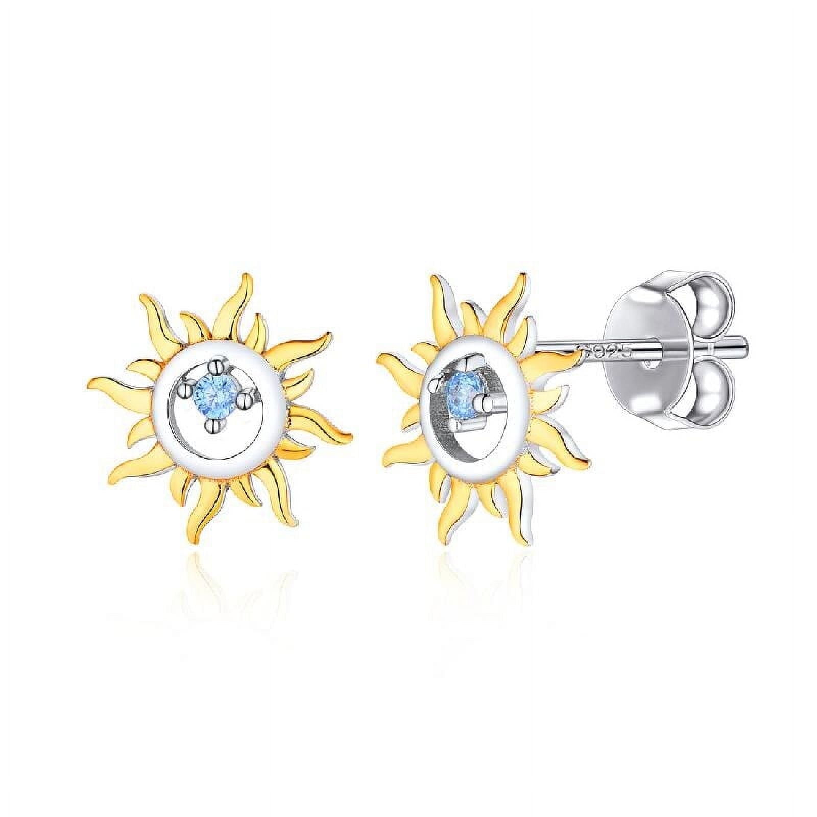 ChicSilver Blue Cubic Zirconia Sun Earring Studs for Women 925 Sterling ...