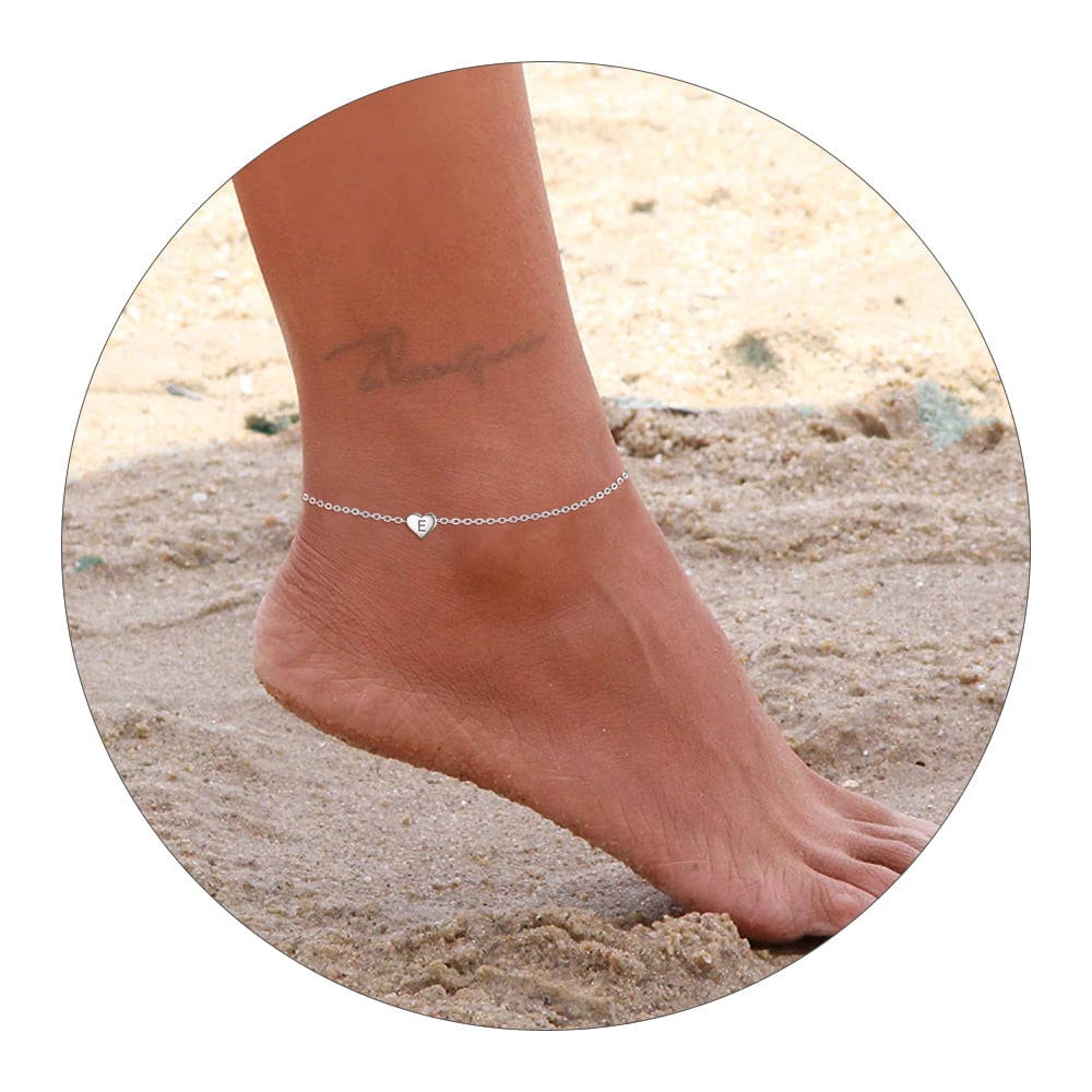 ChicSilver 925 Sterling Silver Initial E Heart Anklet for Women and ...