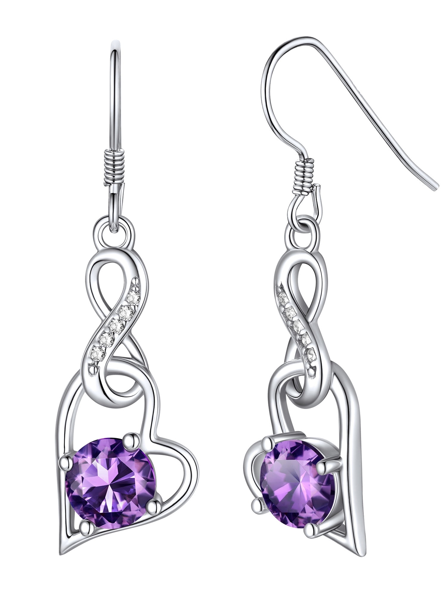 ChicSilver Drop Dangle Earrings for Women Ladies Heart Infinity Shape Amethyst Purple Birthstone ...