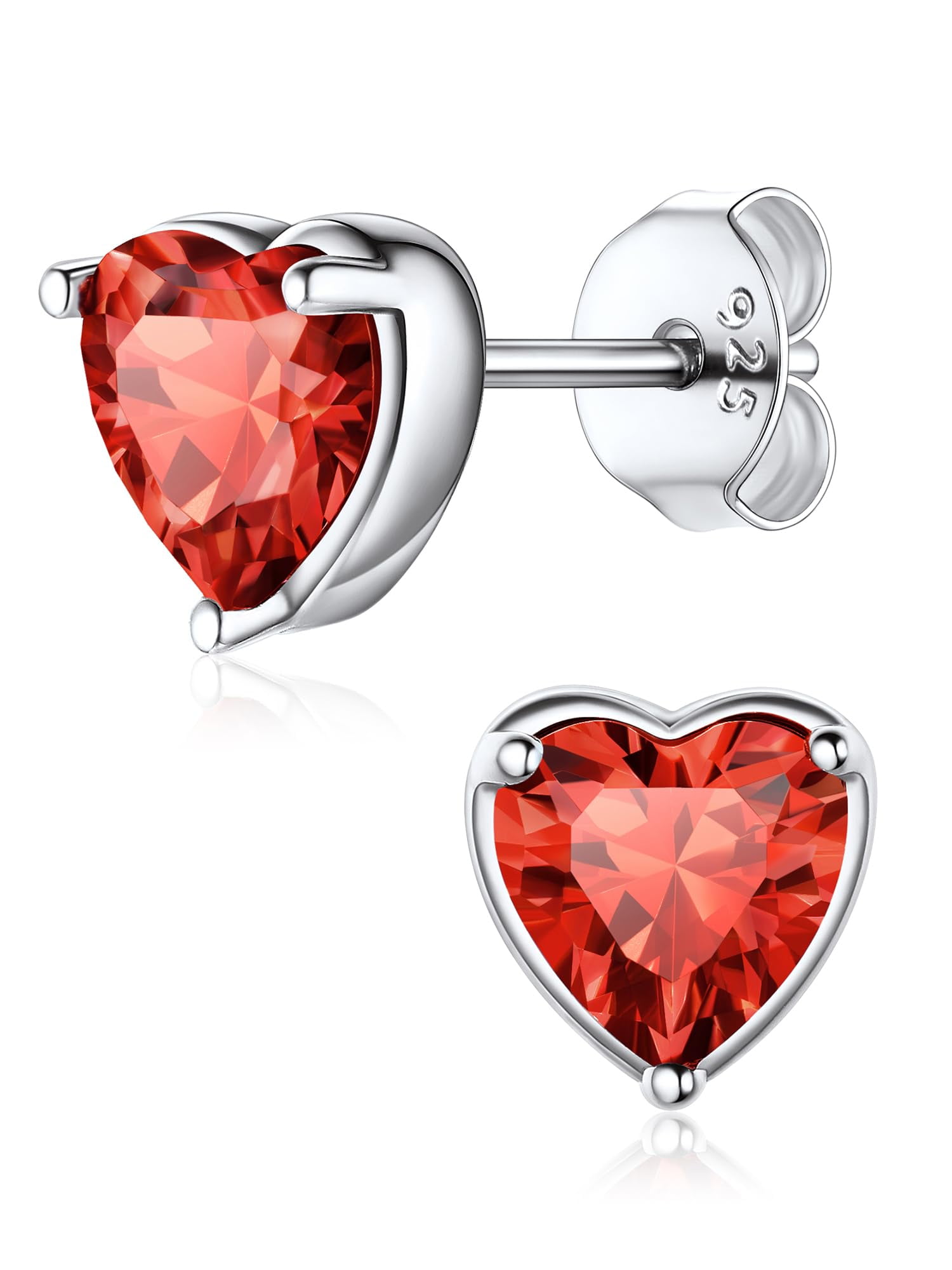 ChicSilver Heart Stud Earrings, July Ruby Birthstone Earrings for Women 925 Sterling Silver ...