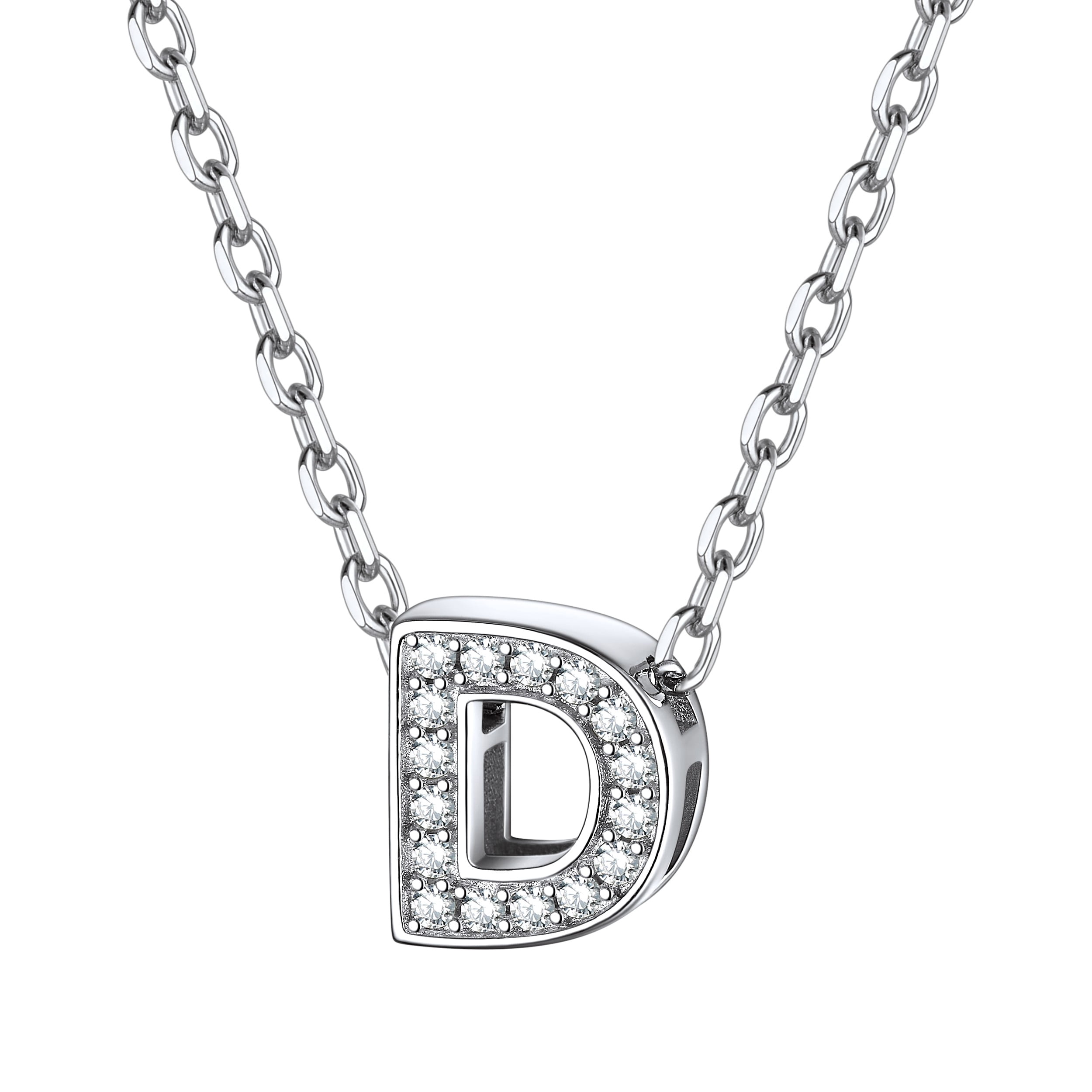 ChicSilver 925 Sterling Silver Initial 'D' Necklace, Cubic Zirconia ...