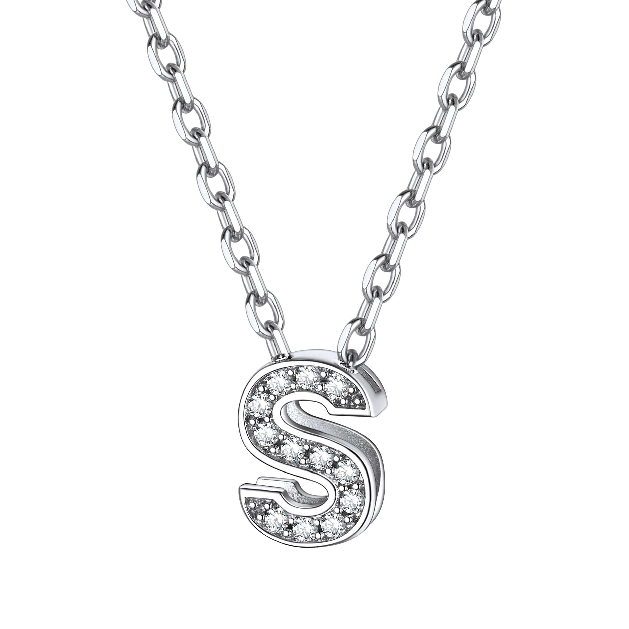 ChicSilver Sterling Silver Initial 'S' Necklace, Cubic Zirconia Pendant ...