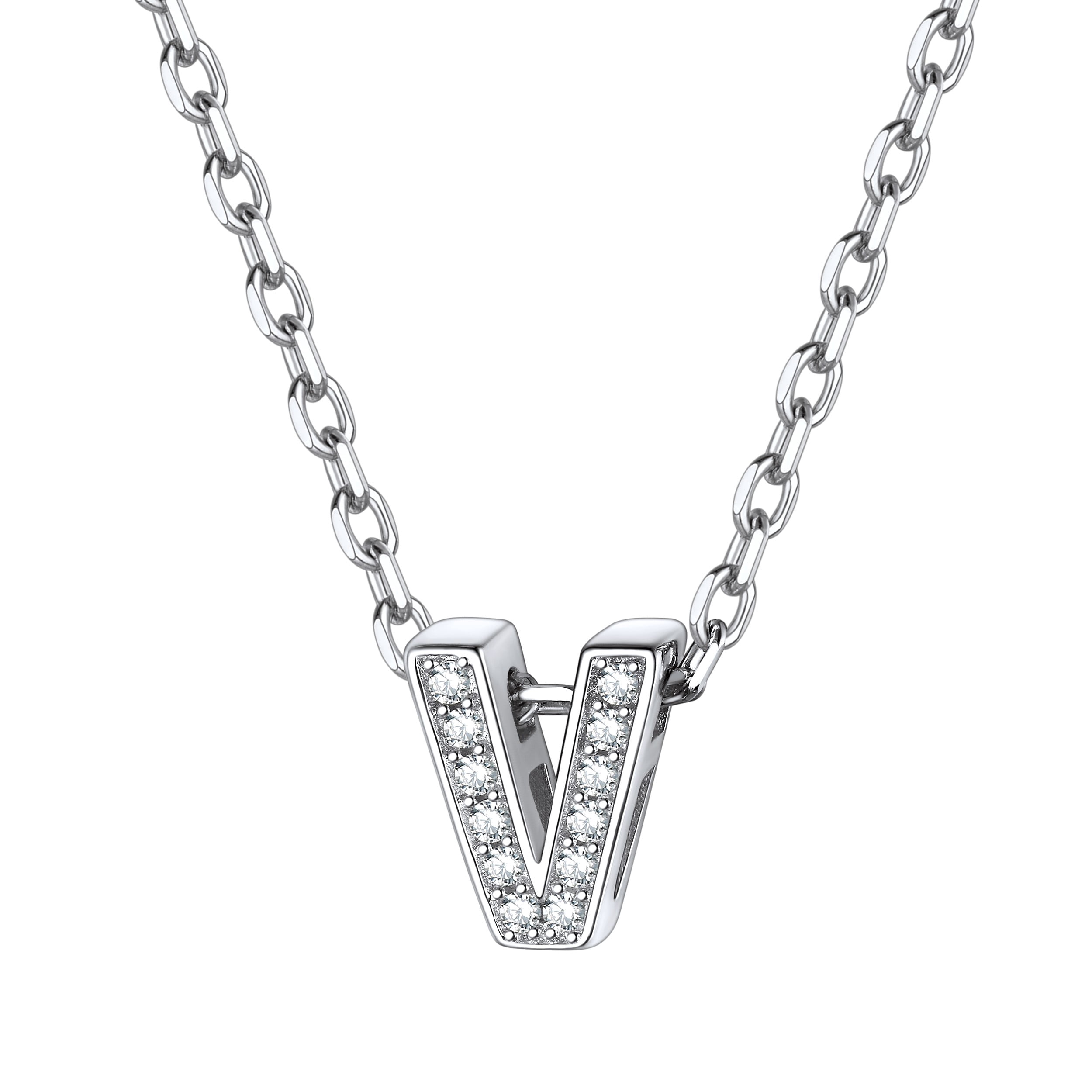 ChicSilver Sterling Silver Initial V Pendant Necklace, Elegant Cubic ...