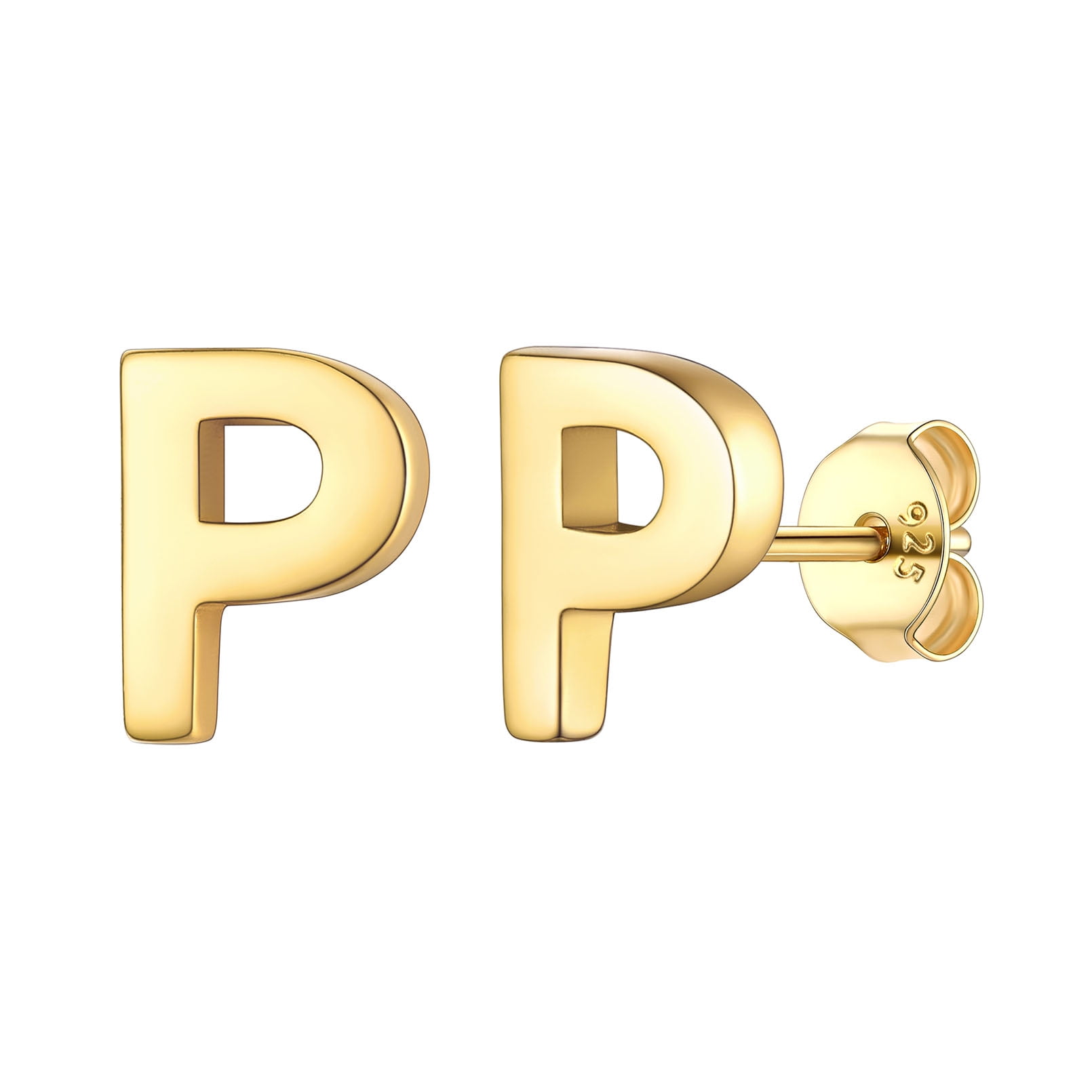 ChicSilver 18K Gold Plated Letter P Initial Stud Earrings ...