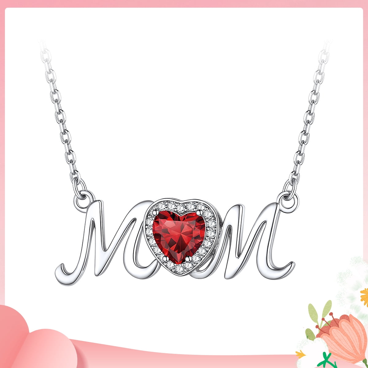 ChicSilver Mom Necklace, 925 Sterling Silver, Heart Birthstone, Gift for Mother's Day, Birthday ...