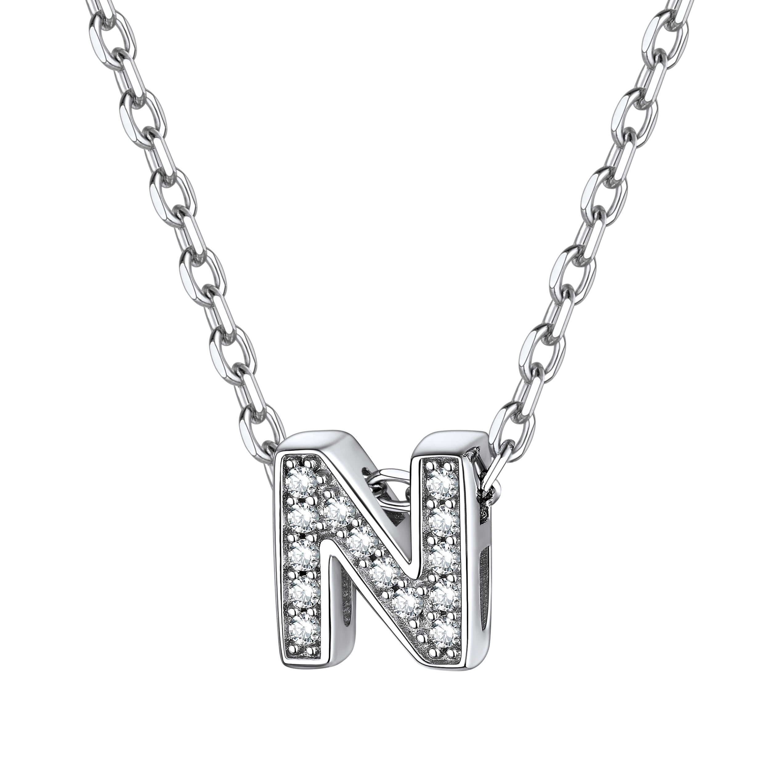ChicSilver Sterling Silver Initial Necklace for Women Girls Cubic ...