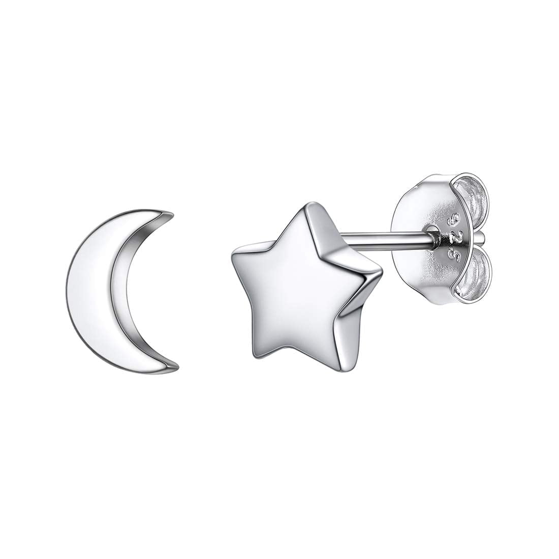 ChicSilver Women Moon Star Earrings 925 Sterling Silver Stud Earrings ...