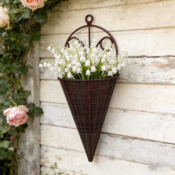 ChicYu 12.4" Brown Wall Hanging Flower Basket,Cone-Shaped Plastic ...