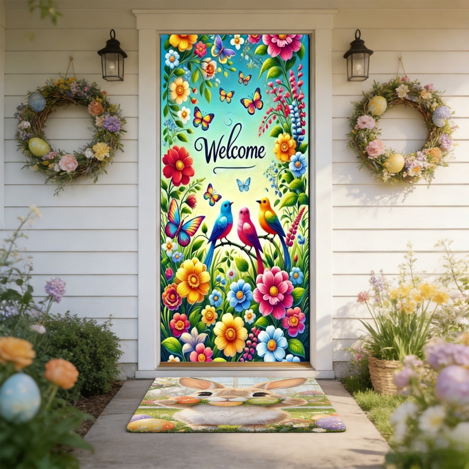 ChicYu 35×71in Easter Door Cover Egg Bunny Pattern Holiday Door Curtain ...