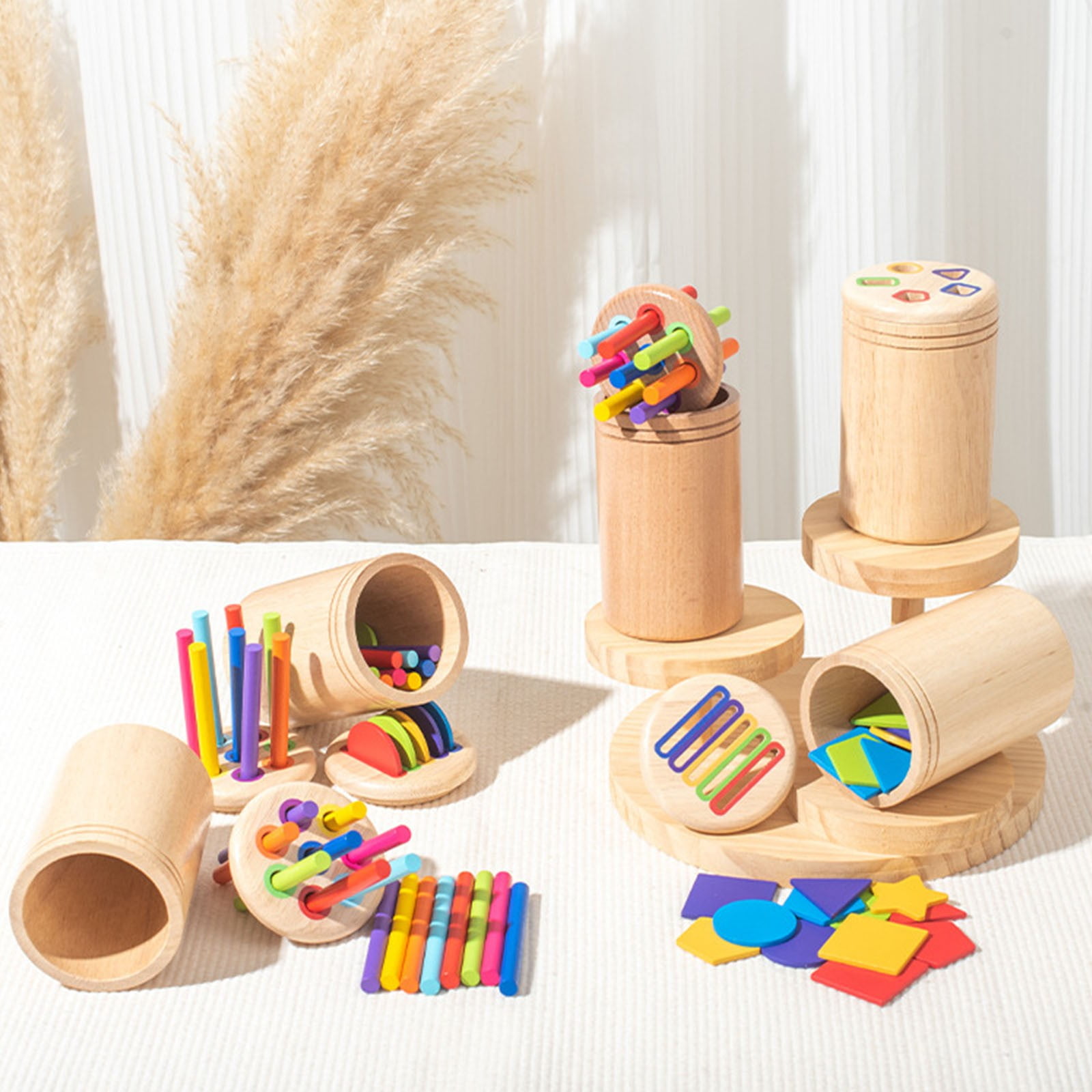 ChicYu Wooden Color Sorting Toy Set 36 Chunky Blocks with Textured ...