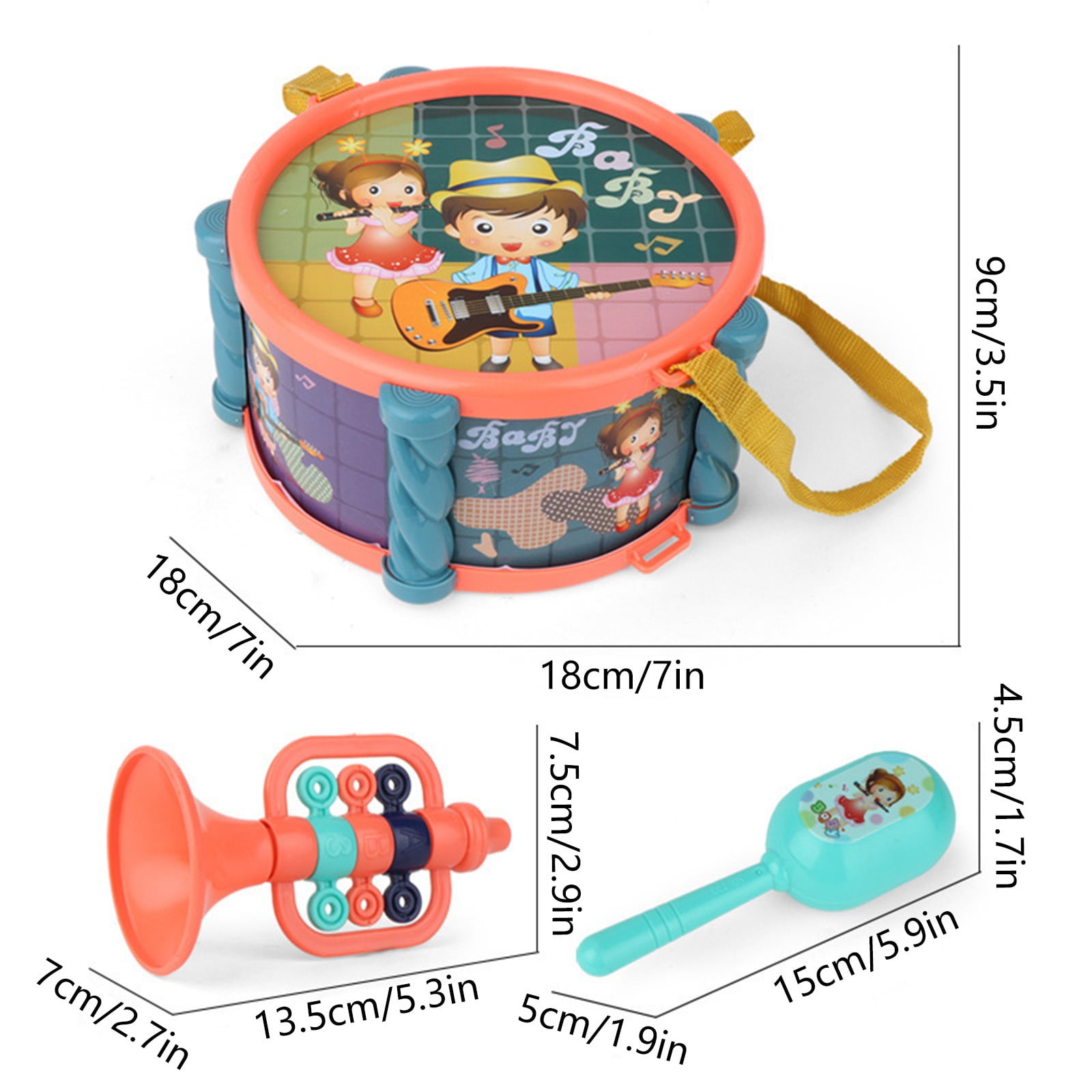 ChicYu Drum Instrument Toy Set Early Education Music Toy Percussion ...