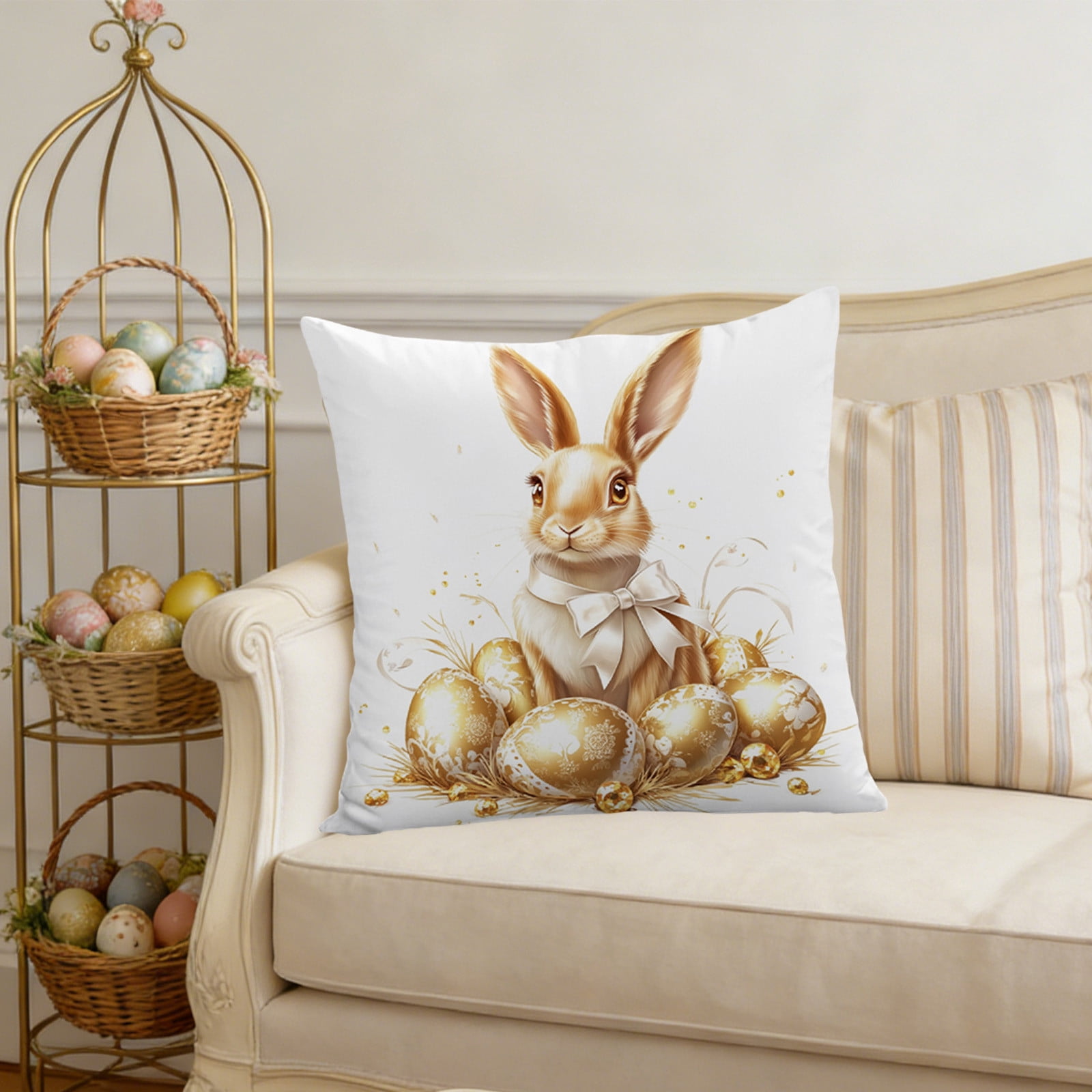 ChicYu Easter Pillow Cover 17.7x17.7in Cute Bunny Egg Pattern Cushion ...