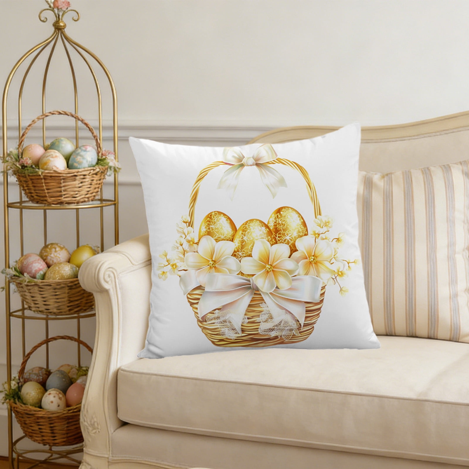 ChicYu Easter Pillow Cover 17.7x17.7in Cute Bunny Egg Pattern Cushion Cover Soft Washable ...