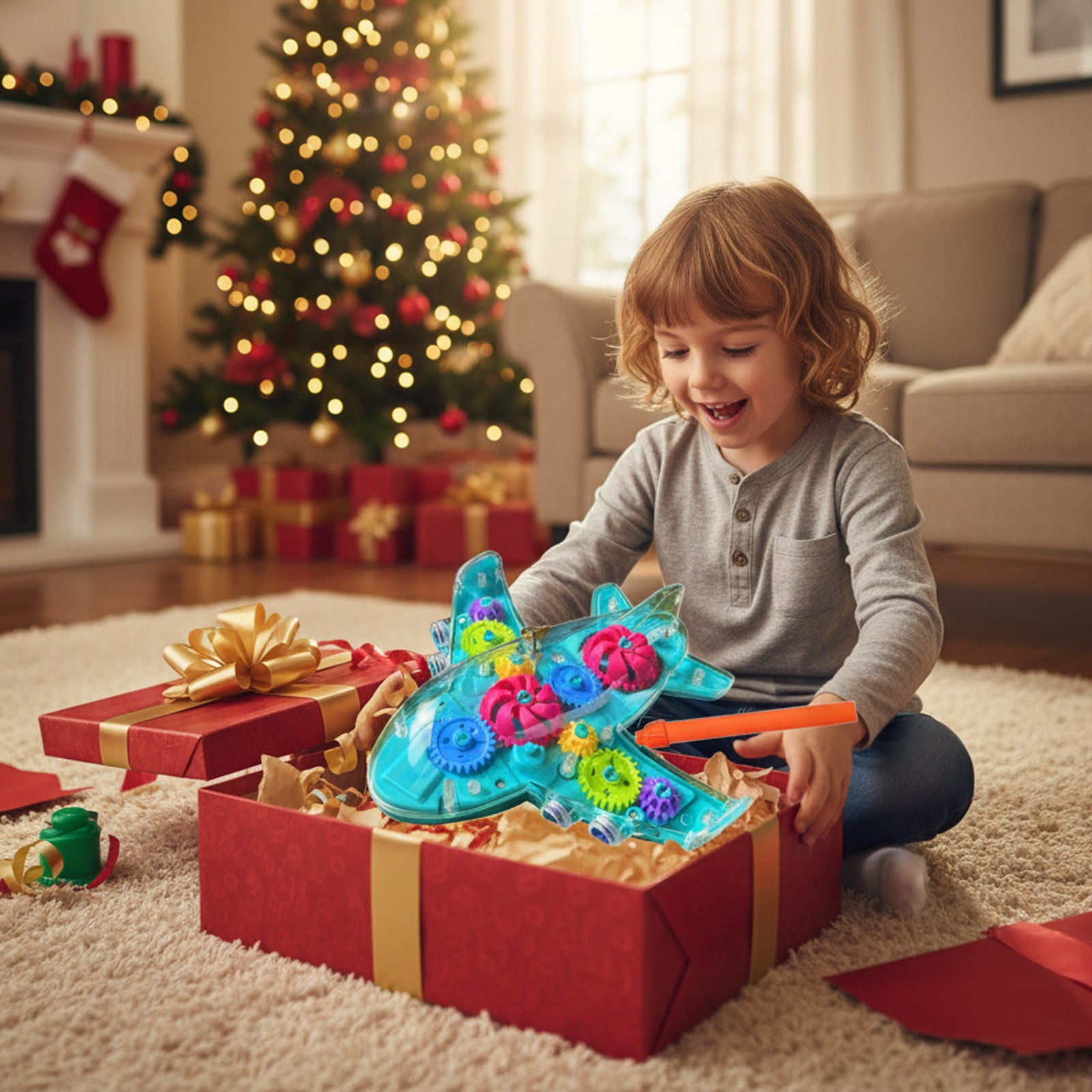 ChicYu Handheld Light Up Airplane Musical Transparent Gear Linked ...