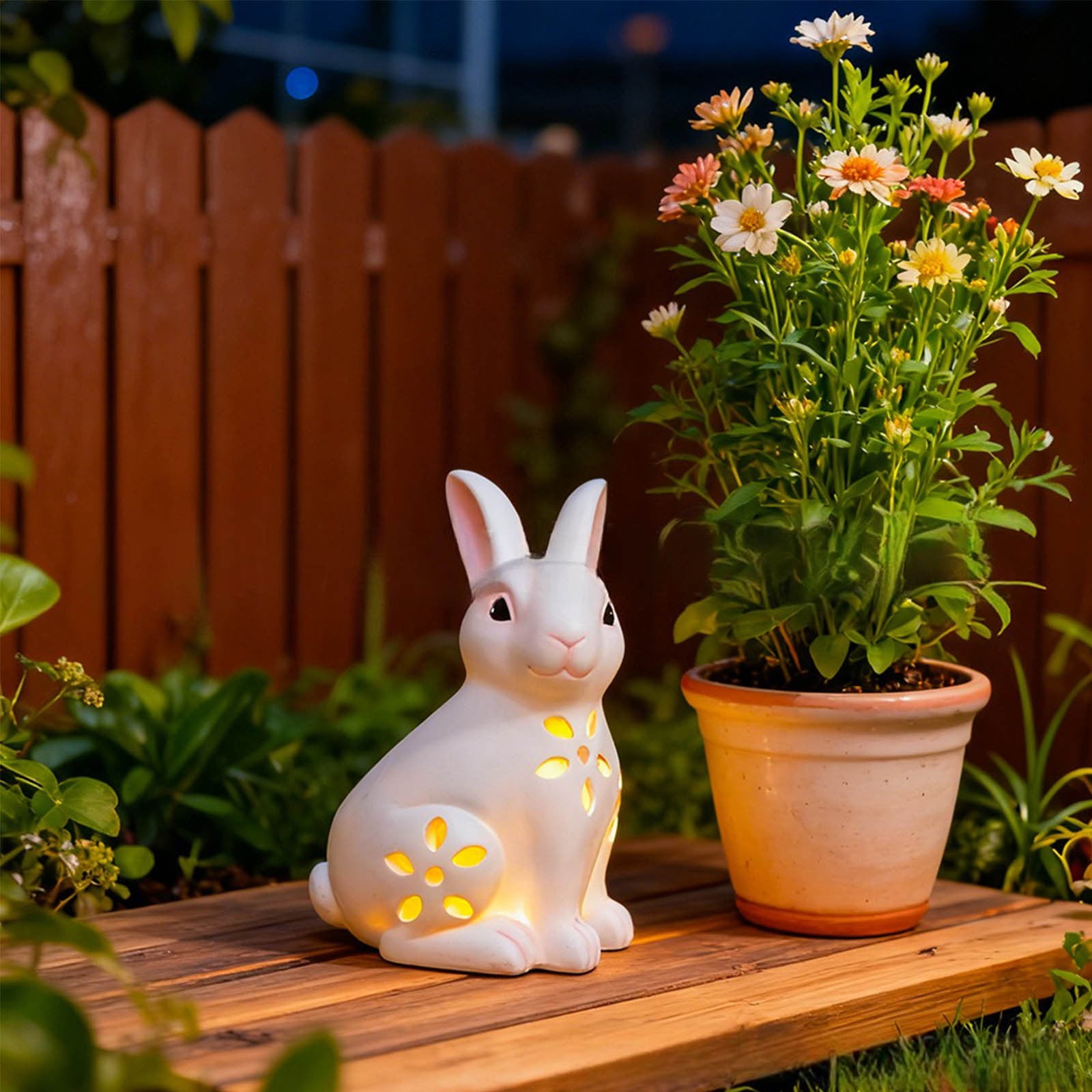 ChicYu Solar-Powered Easter Bunny Figurine Waterproof Outdoor Garden ...