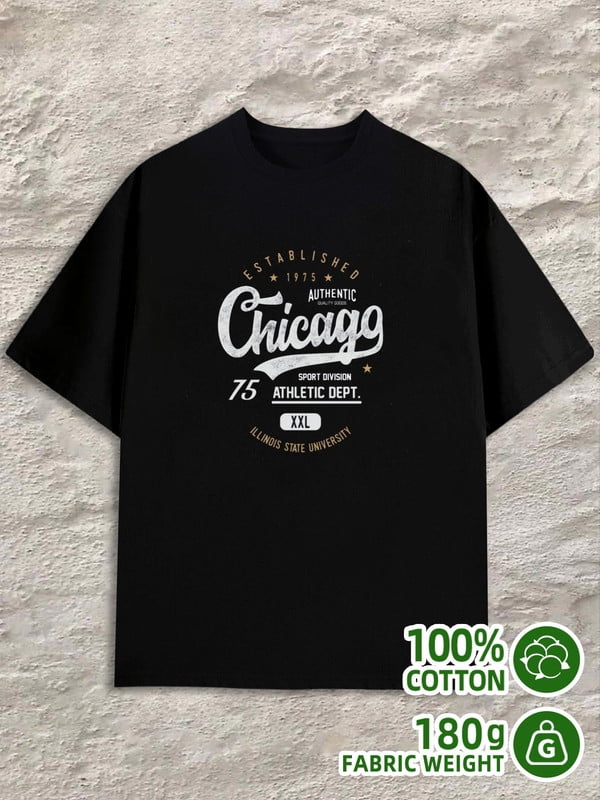 Chicago 1975 T-Shirt men's black 180G 100% Cotton Perfect for exercise ...
