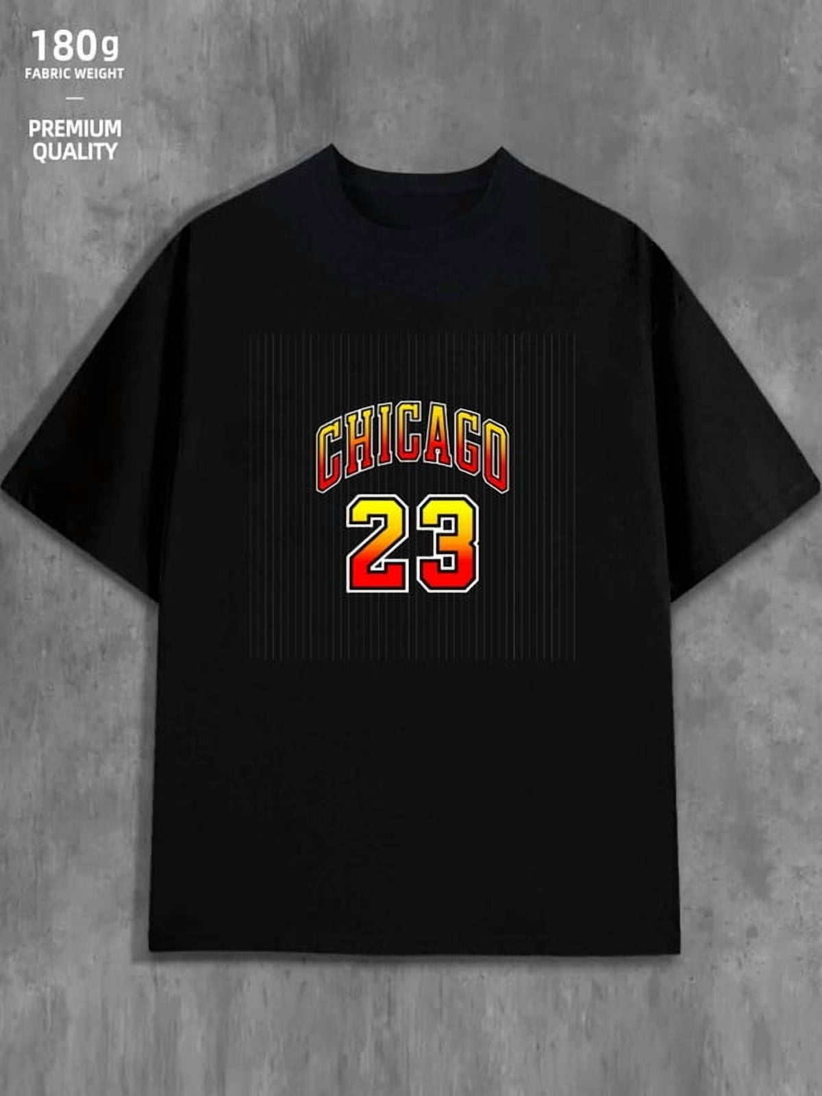Chicago 23 Tee men's Exercise 180G 100% Cotton black basketball Running ...
