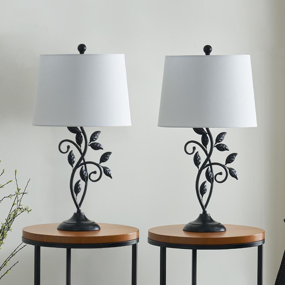 Chicago 26 " Black Bedside Table Lamp Set of 2 with White Flax Lampshade - Walmart.com