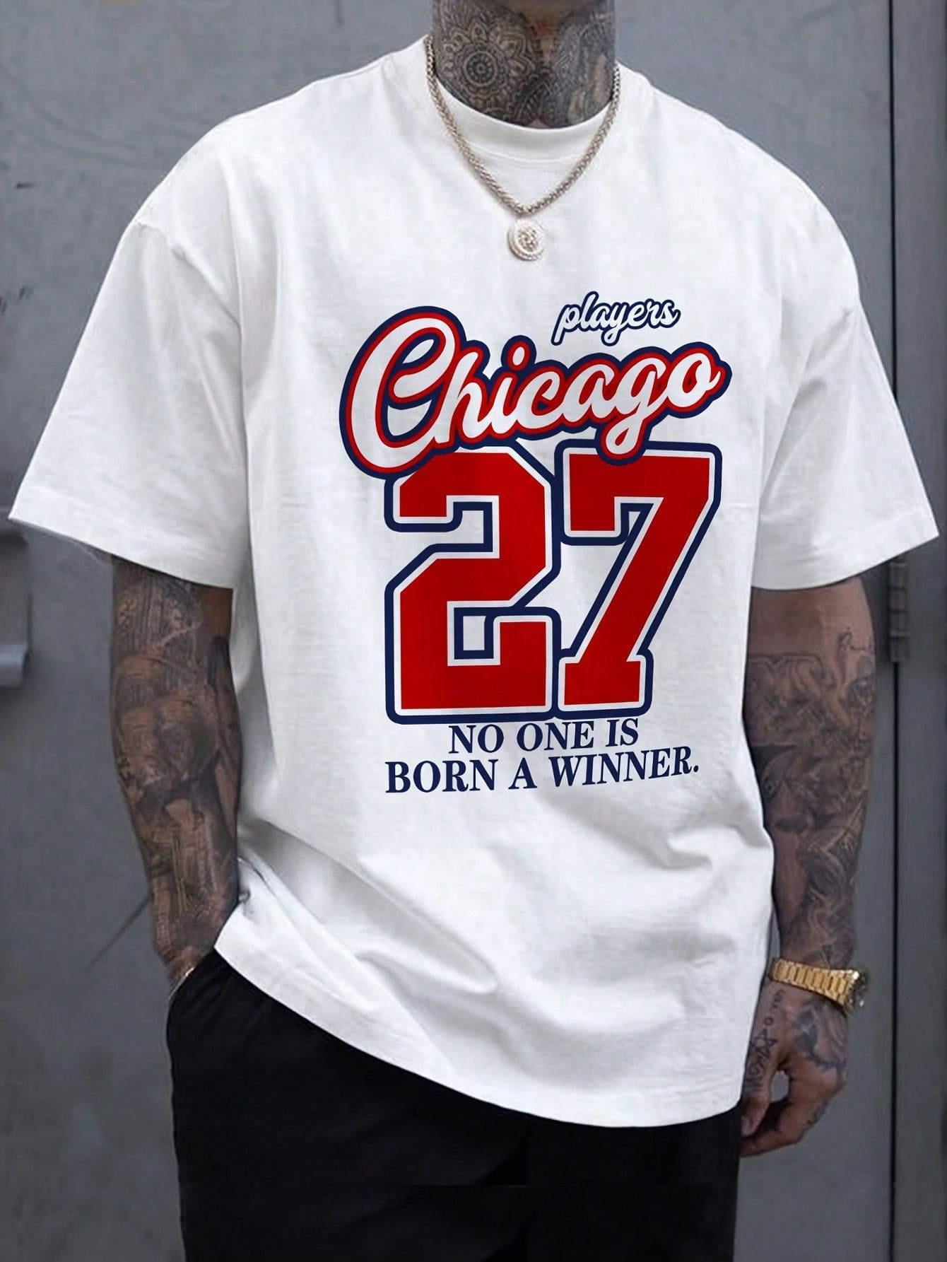 Chicago 27 Players Letter Print T-Shirt for Men - Medium Stretch, Round ...