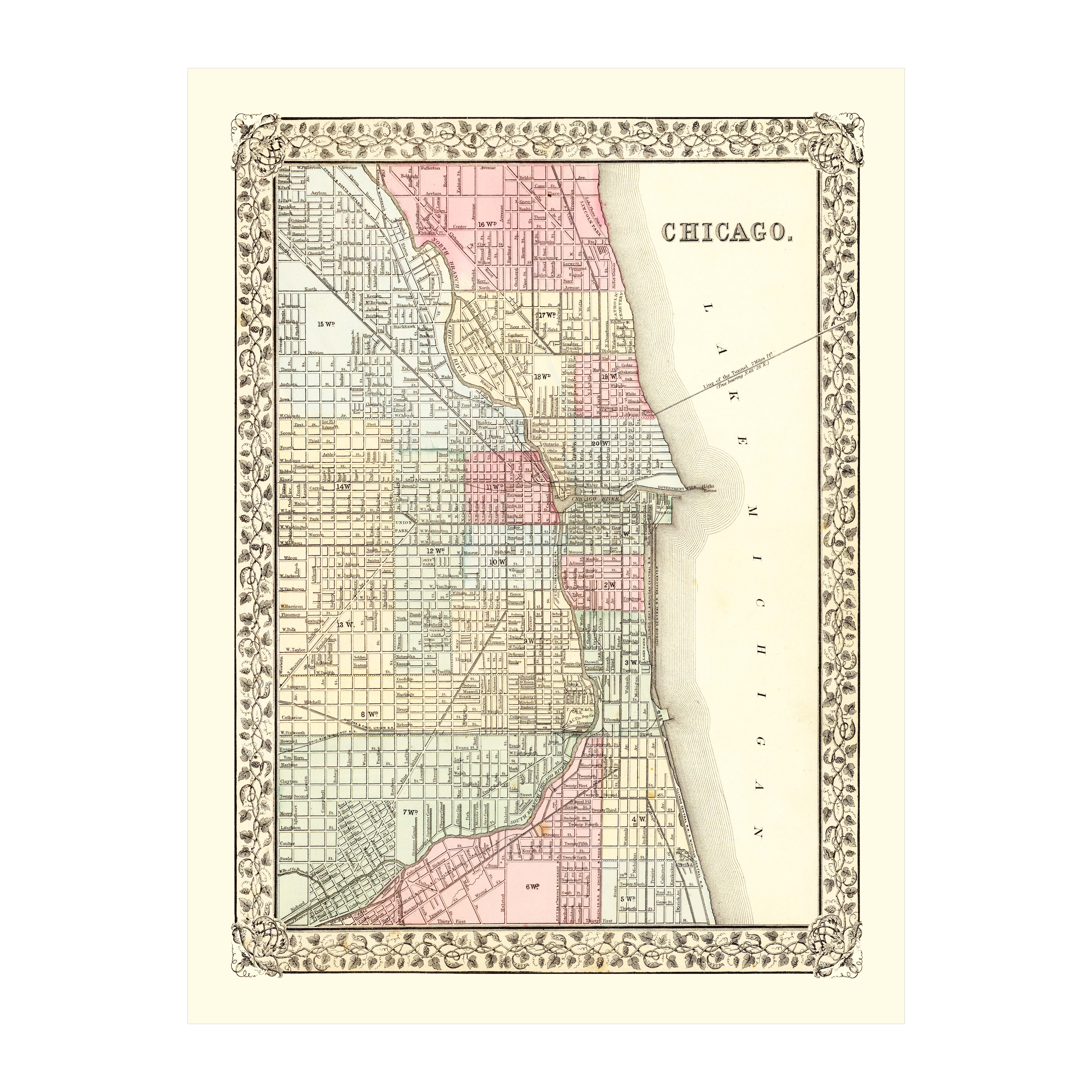 Chicago Art, 1870 Vintage Map of Chicago Illinois, IL History Wall ...