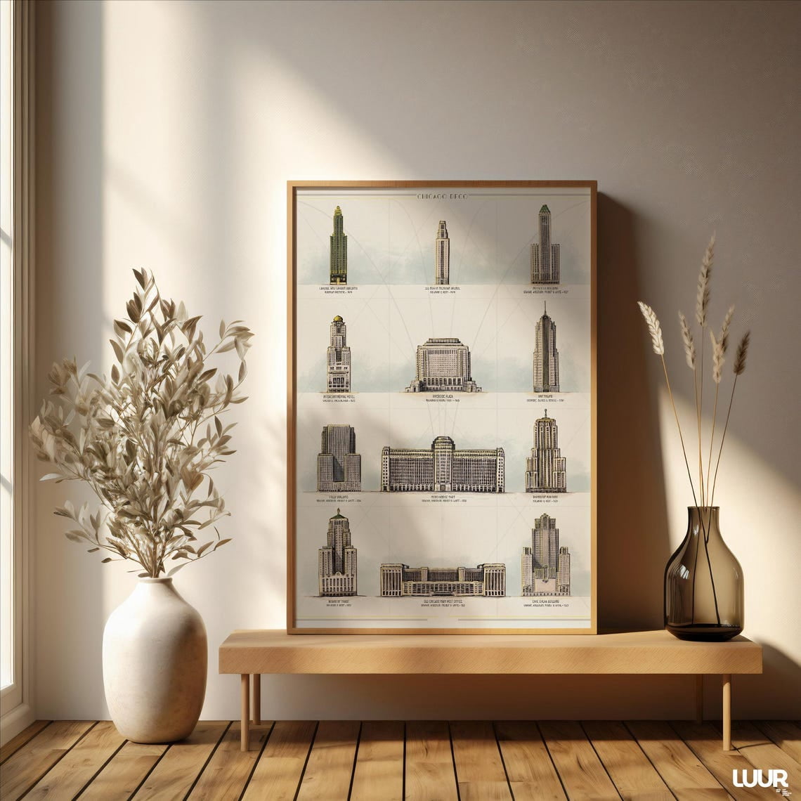 Chicago Art Deco Buildings Architectural Wall Art, Unframed Canvas Size ...