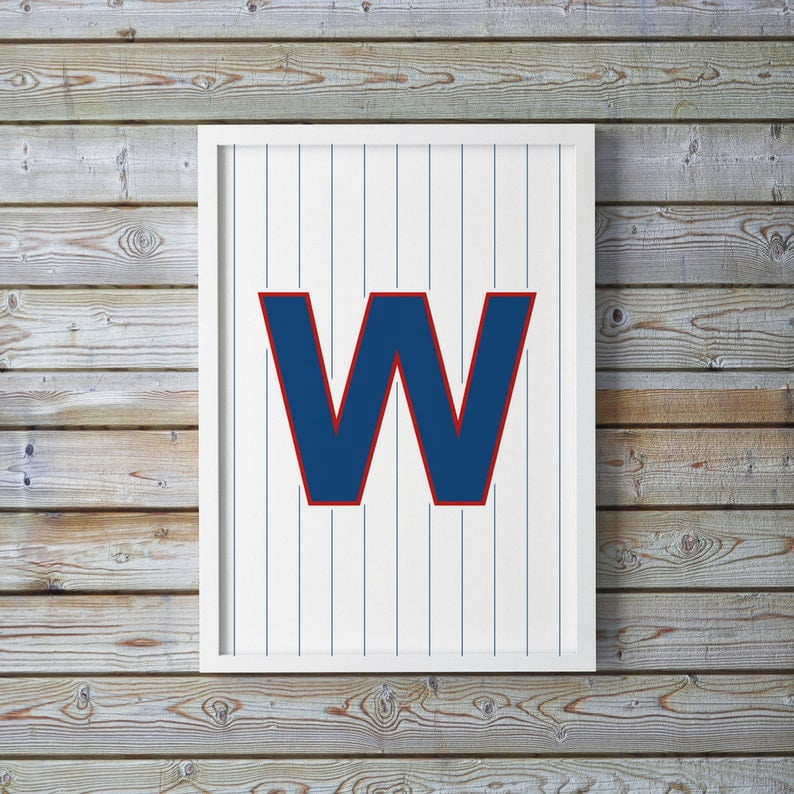 Chicago Baseball Win Letter Poster Pinstripe Style Sports Wall Decor ...