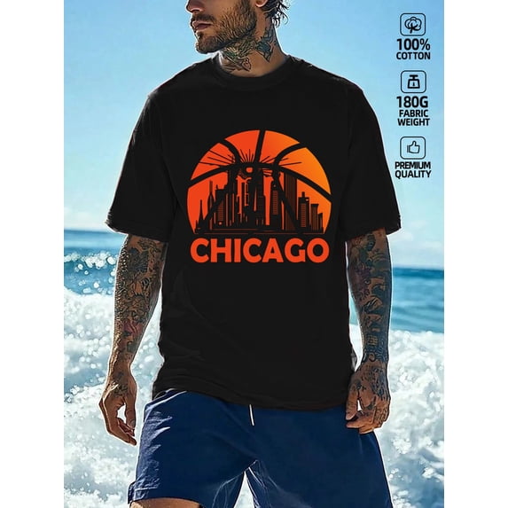 Chicago Basketball Tee men's Exercise 180G 100% Cotton black Dumbbell ...