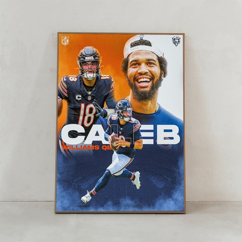 Chicago Bears Caleb Williams Action Football Wall Art, Dynamic NFL ...