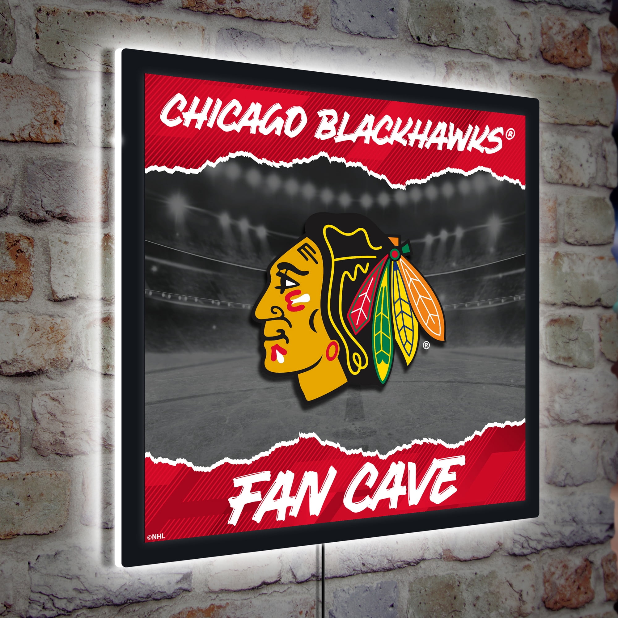 Chicago Blackhawks 23" LED Fan Cave Square-Shaped Lighted Wall Sign ...