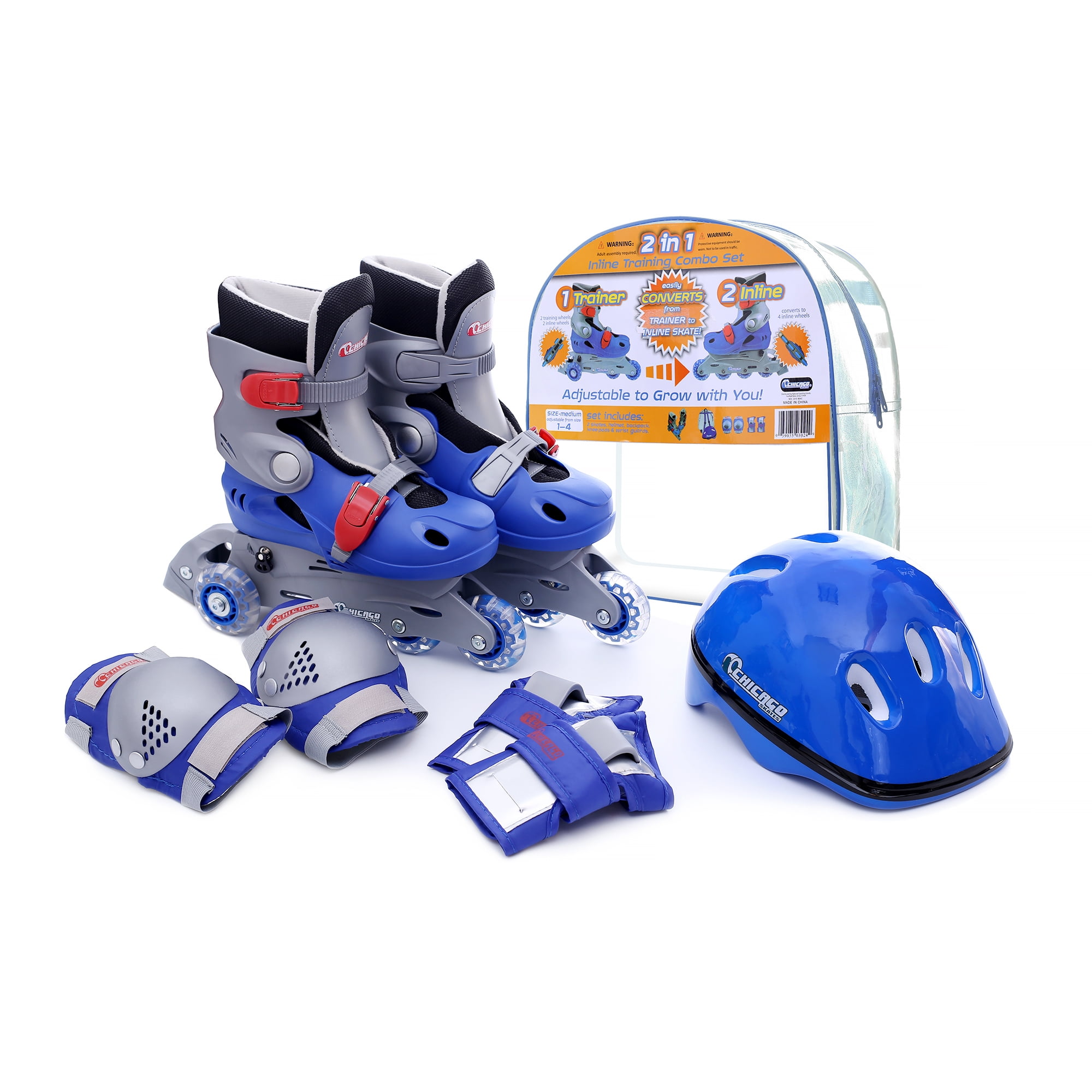 Chicago Boys' Adjustable Inline Training Skate Combo Set Blue/Black ...