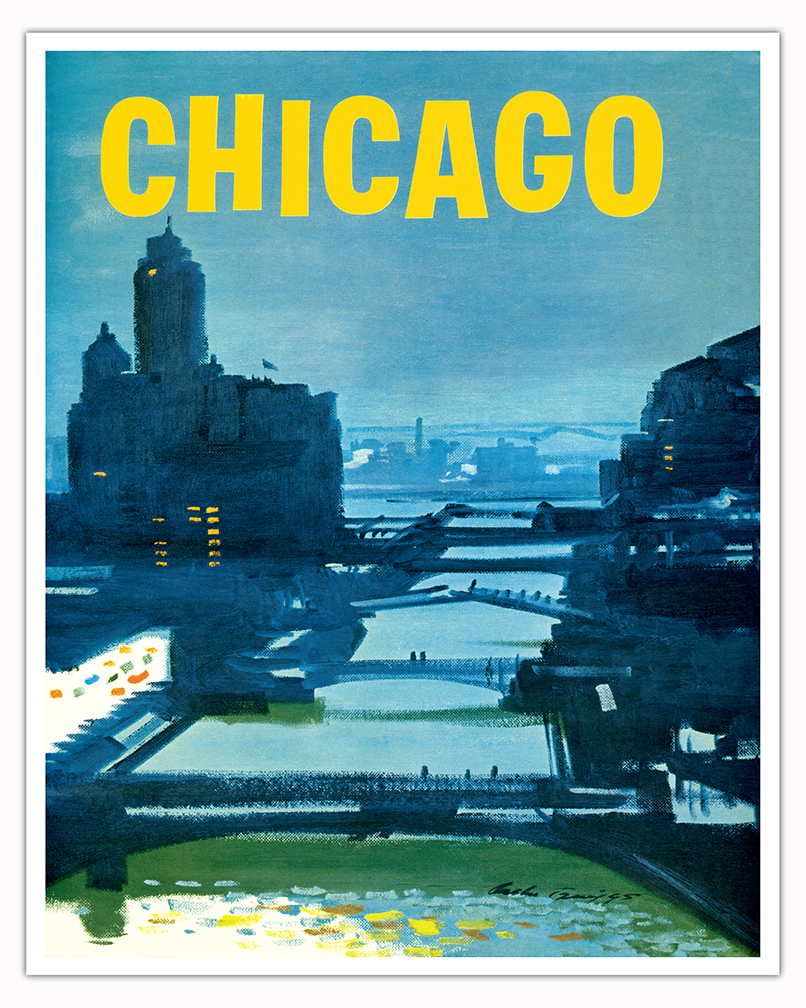 Chicago - Bridges over the Chicago River - Vintage Travel Poster by ...