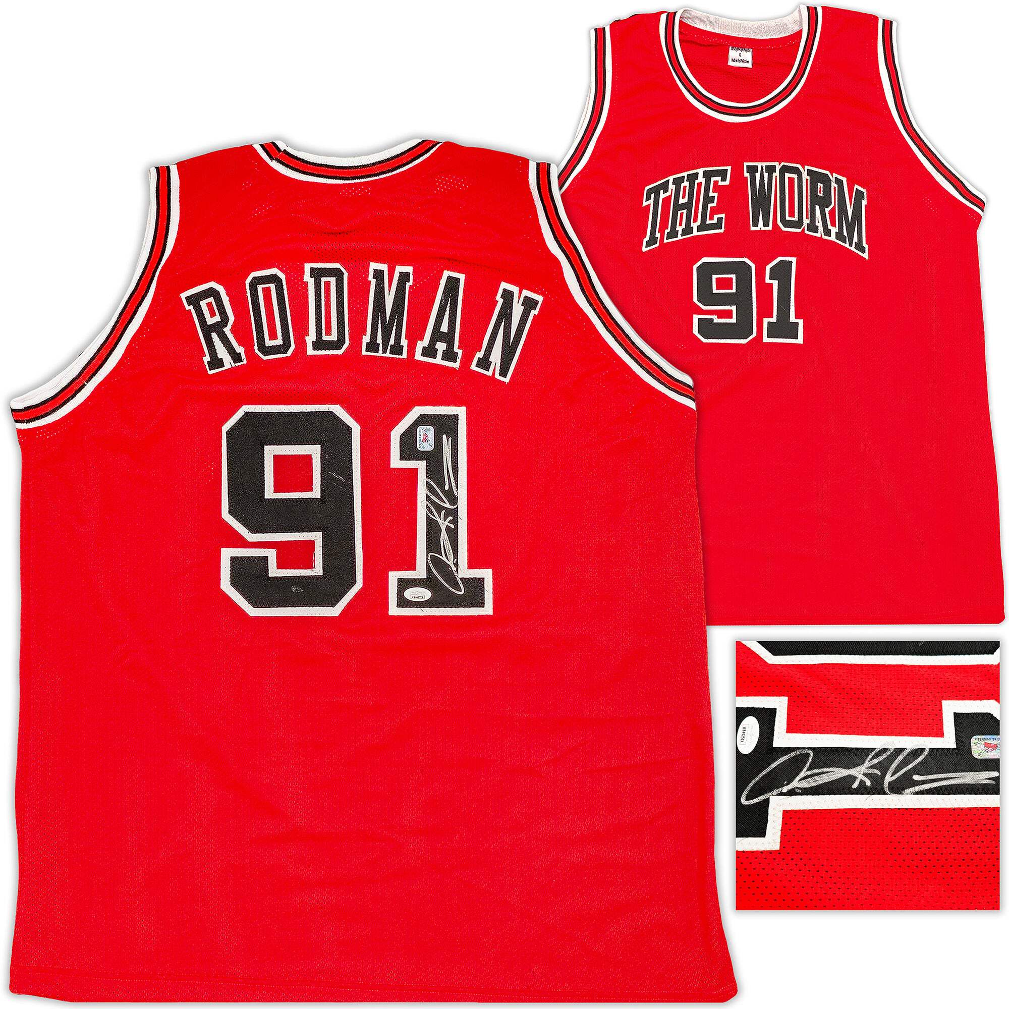 Chicago Bulls Dennis Rodman Autographed Red Jersey JSA Stock #237055 ...