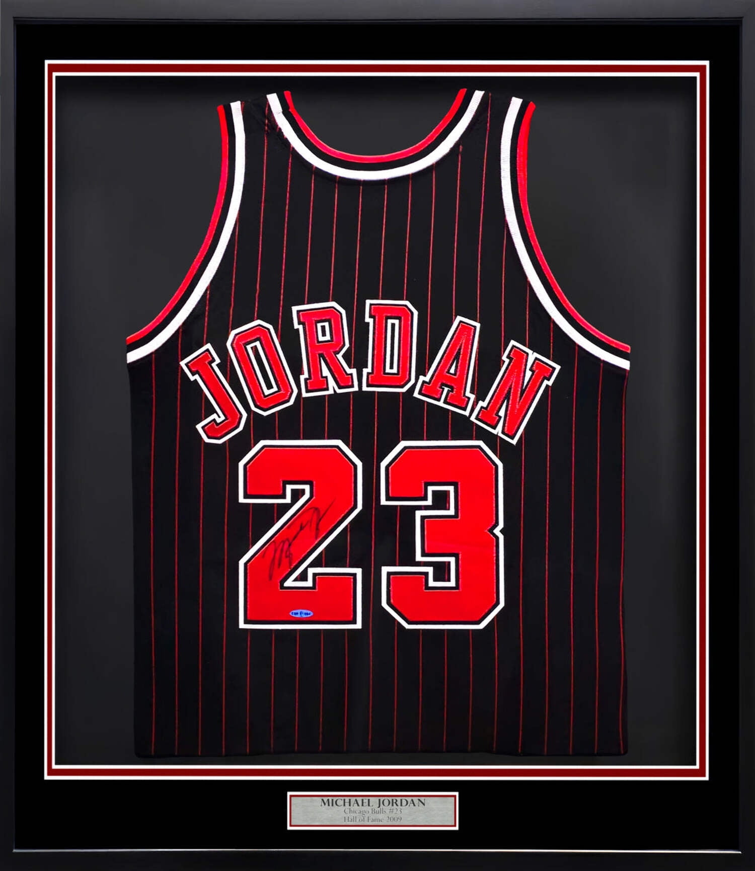 Chicago Bulls Michael Jordan Autographed Framed Black Red Pinstripes Authentic 1995-96 Jersey ...