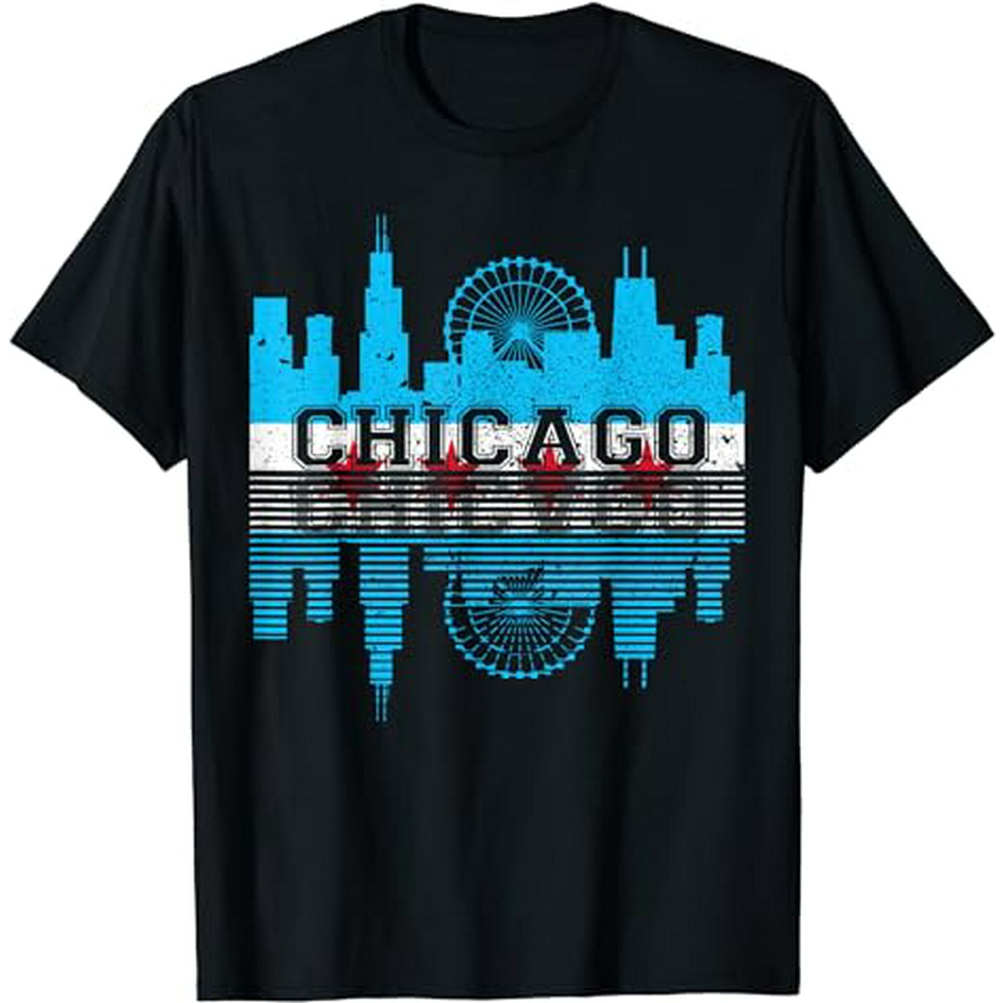 Chicago City Skyline Flag Graphic Unisex Short Sleeve Casual T-Shirt ...