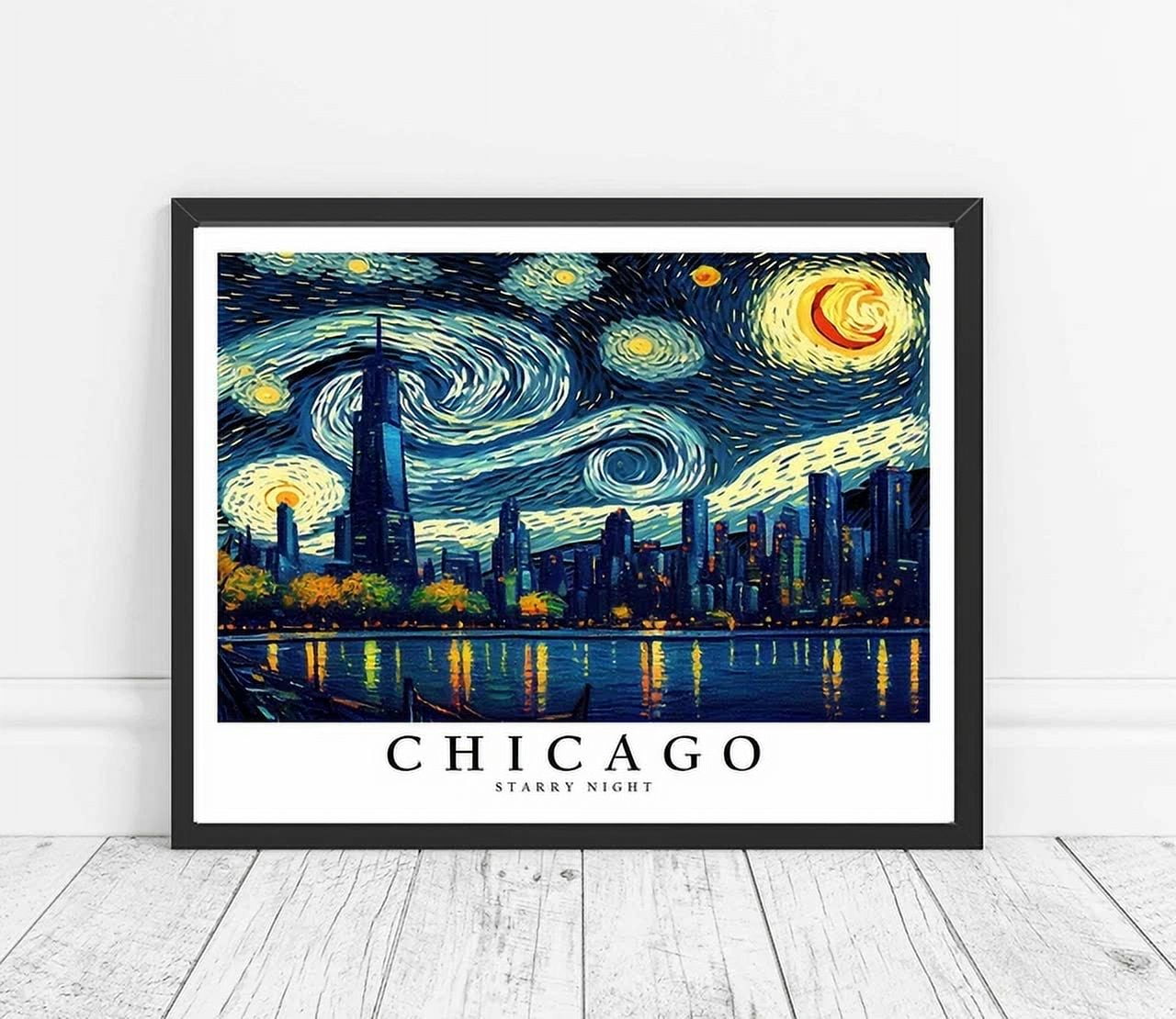 Chicago City Starry Night Art Print Poster Wall Art Painting POSTER ...
