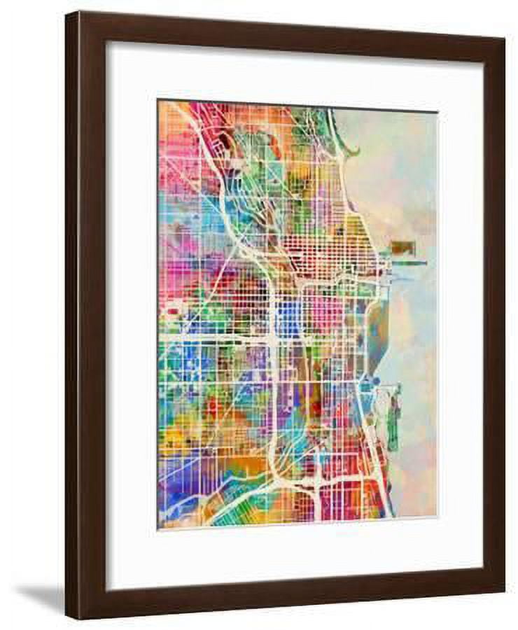 Chicago City Street Map, Framed Art Print Wall Art by Michael Tompsett ...