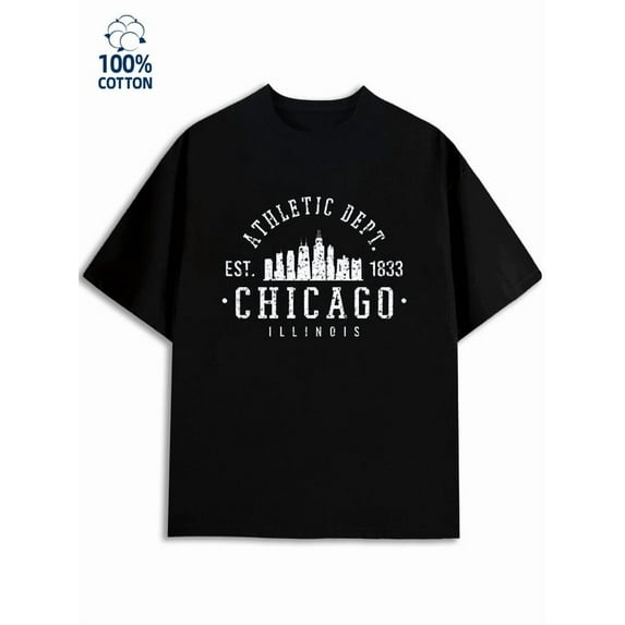 Chicago City Tee men's Chicago 180G 100% Cotton black artistic fun ...