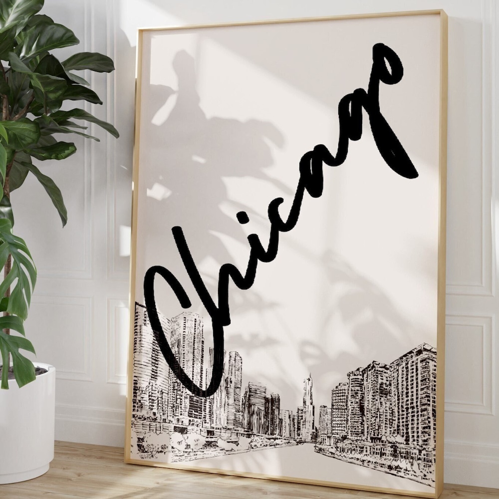 Chicago City Travel Print Black Chicago Travel Print Trendy Wall Print ...