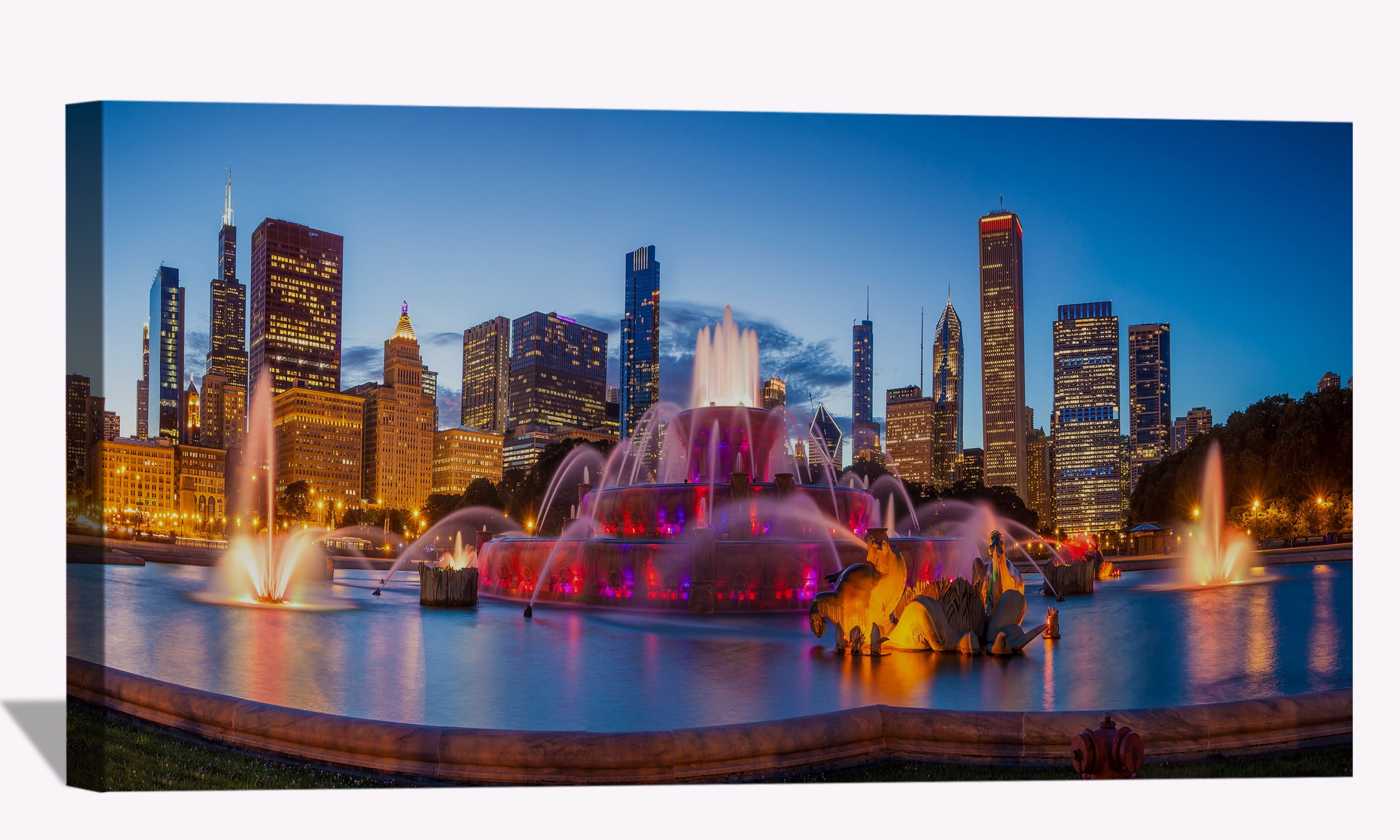 Chicago City Waterfall Wall Art City Skyline Picture Canvas Art ...