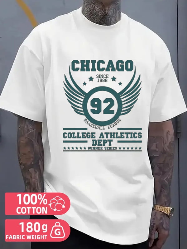 Chicago College 92 mens white 180G 100% Cotton Lightweight,perfect for ...