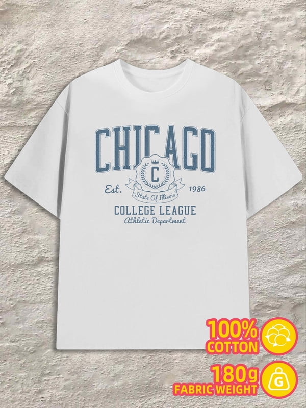 Chicago College League men's white 180G 100% Cotton Regular Fit ...