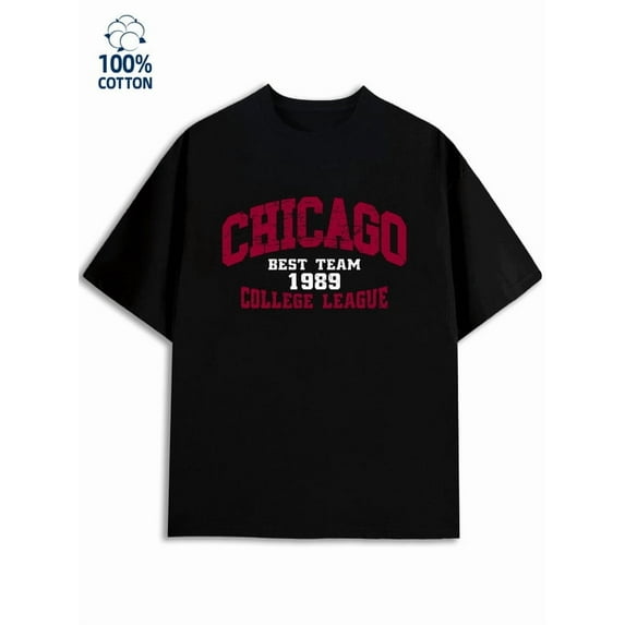 Chicago College Tee men Chicago 180G 100% Cotton black fun happy Casual ...